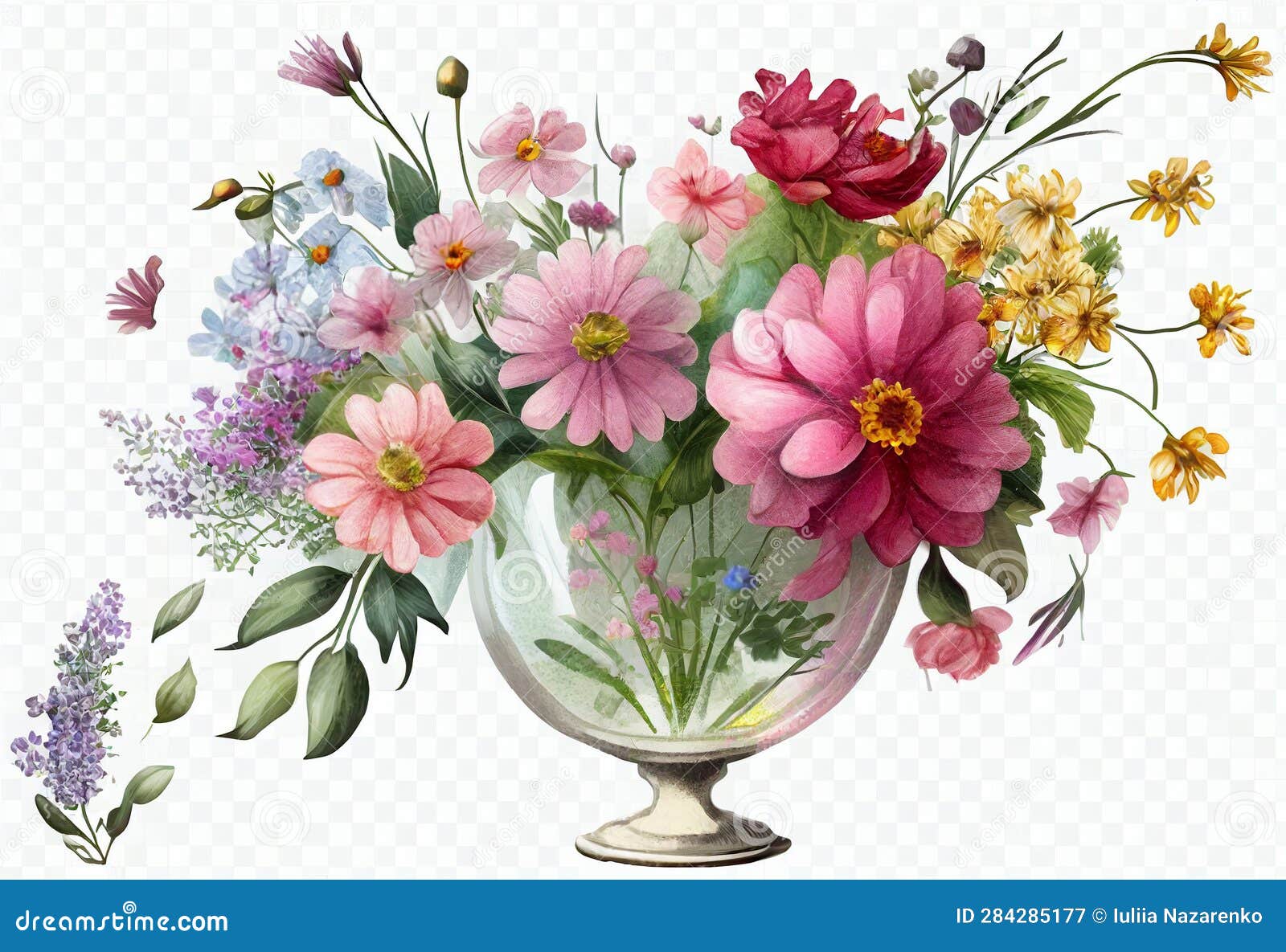 Many Flowers in a Glass Vase. AI Generated Stock Illustration ...