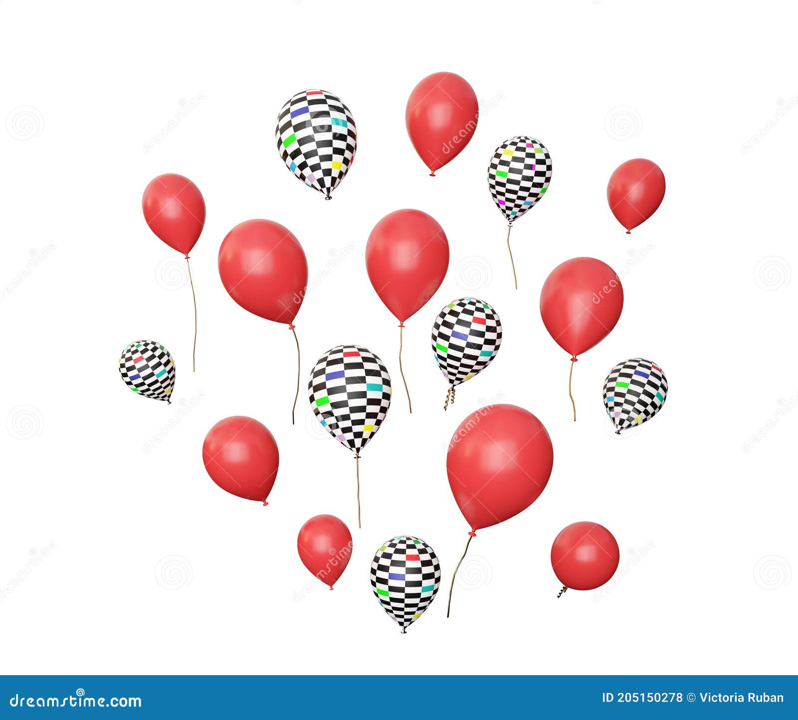 Many Flying Red and Checkered Balloons Isolated on White Stock Photo ...