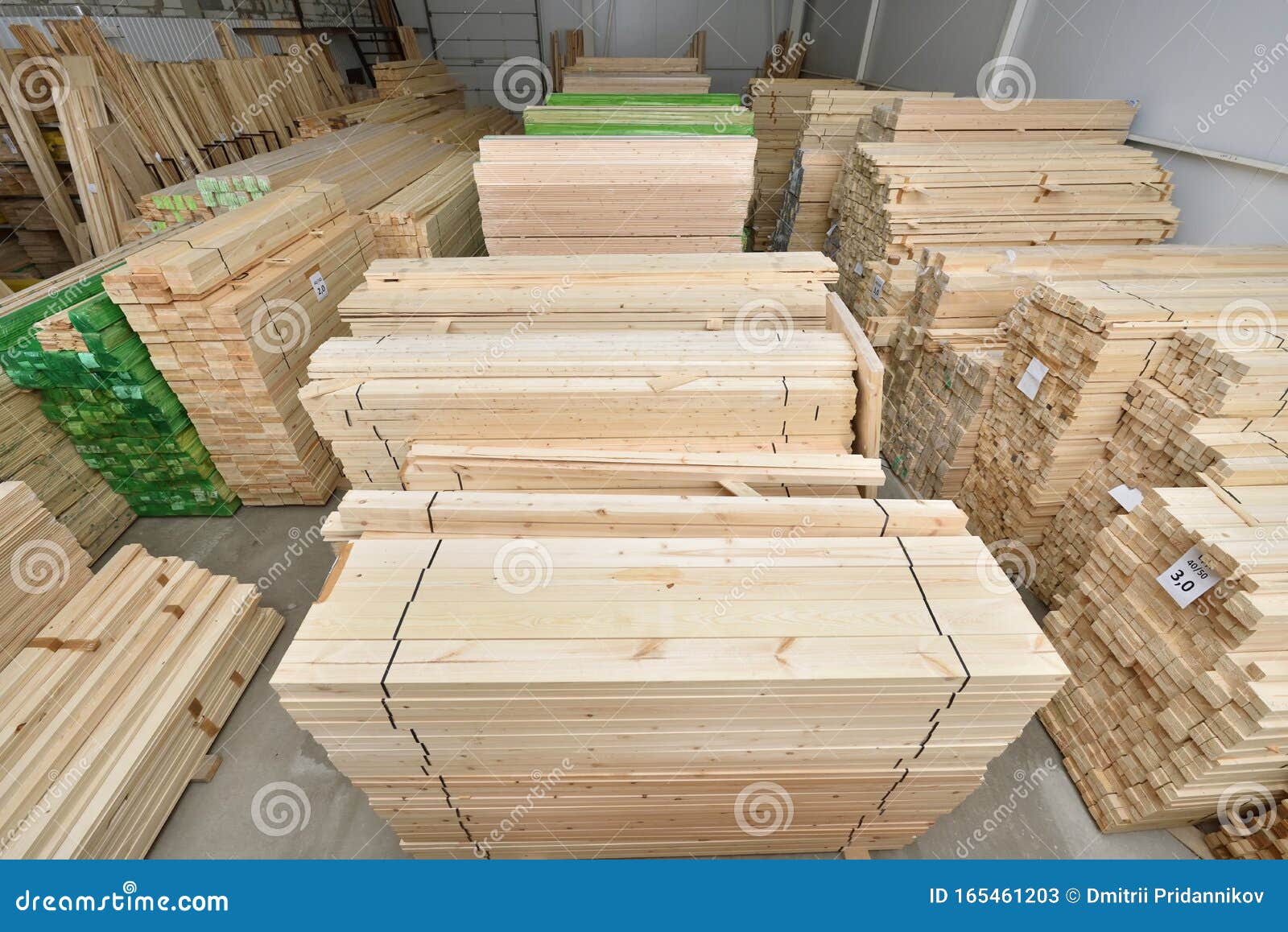 Many Folded Wooden Planks In A Warehouse With A Forest Stock Image ...