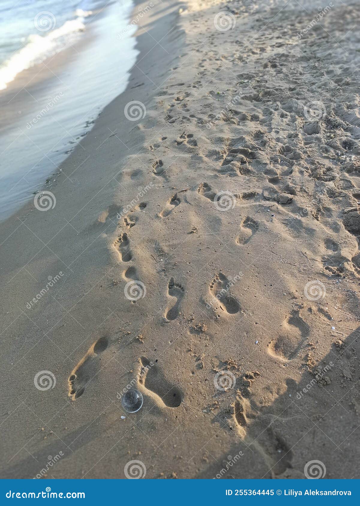Many Footprints on the Beach Sand in Different Directions Stock Image ...