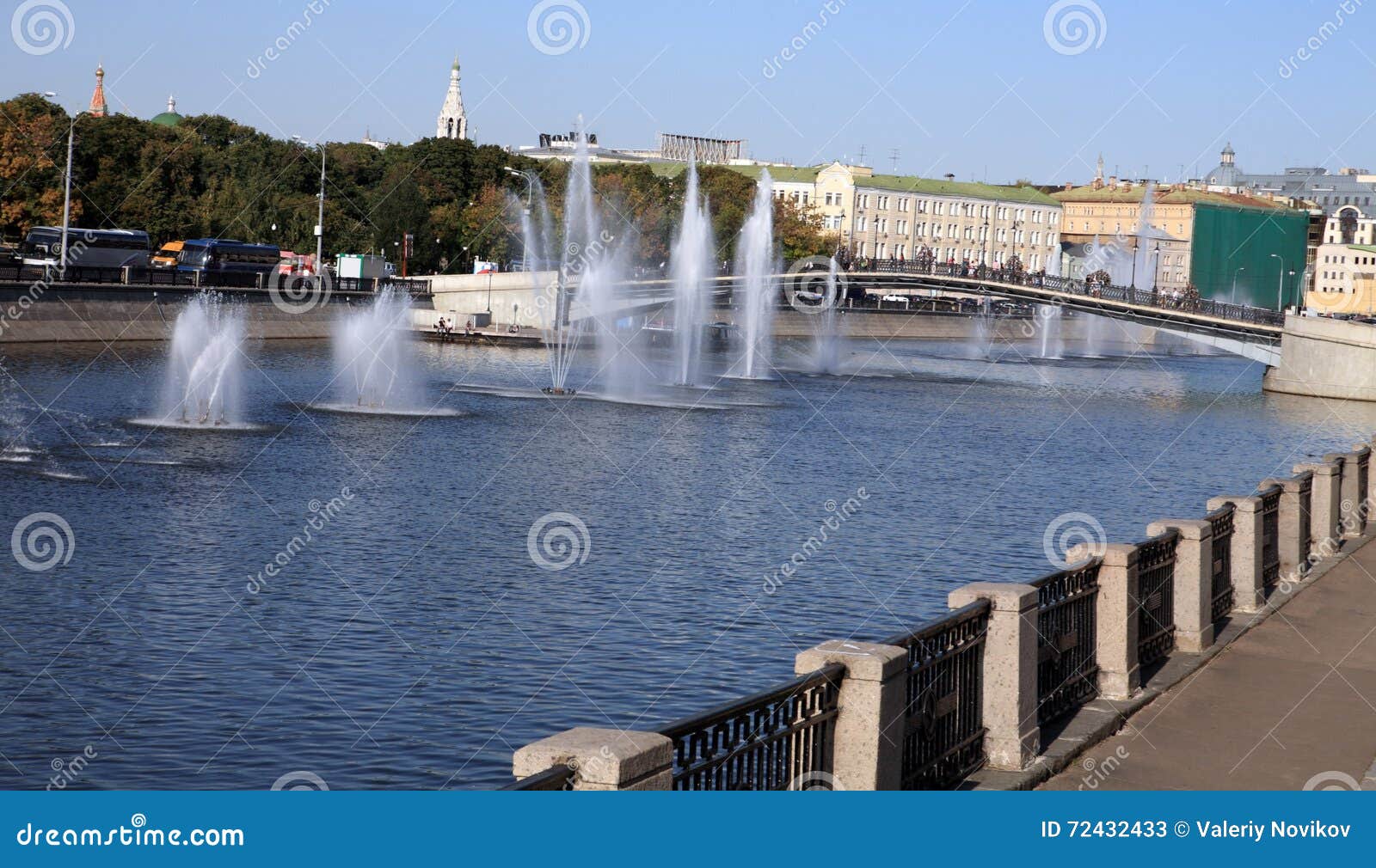 Many fountain on river editorial stock photo. Image of horizontal ...
