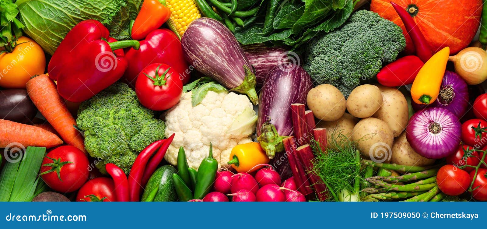 Many Fresh Different Vegetables As Background, Top View. Banner Design ...