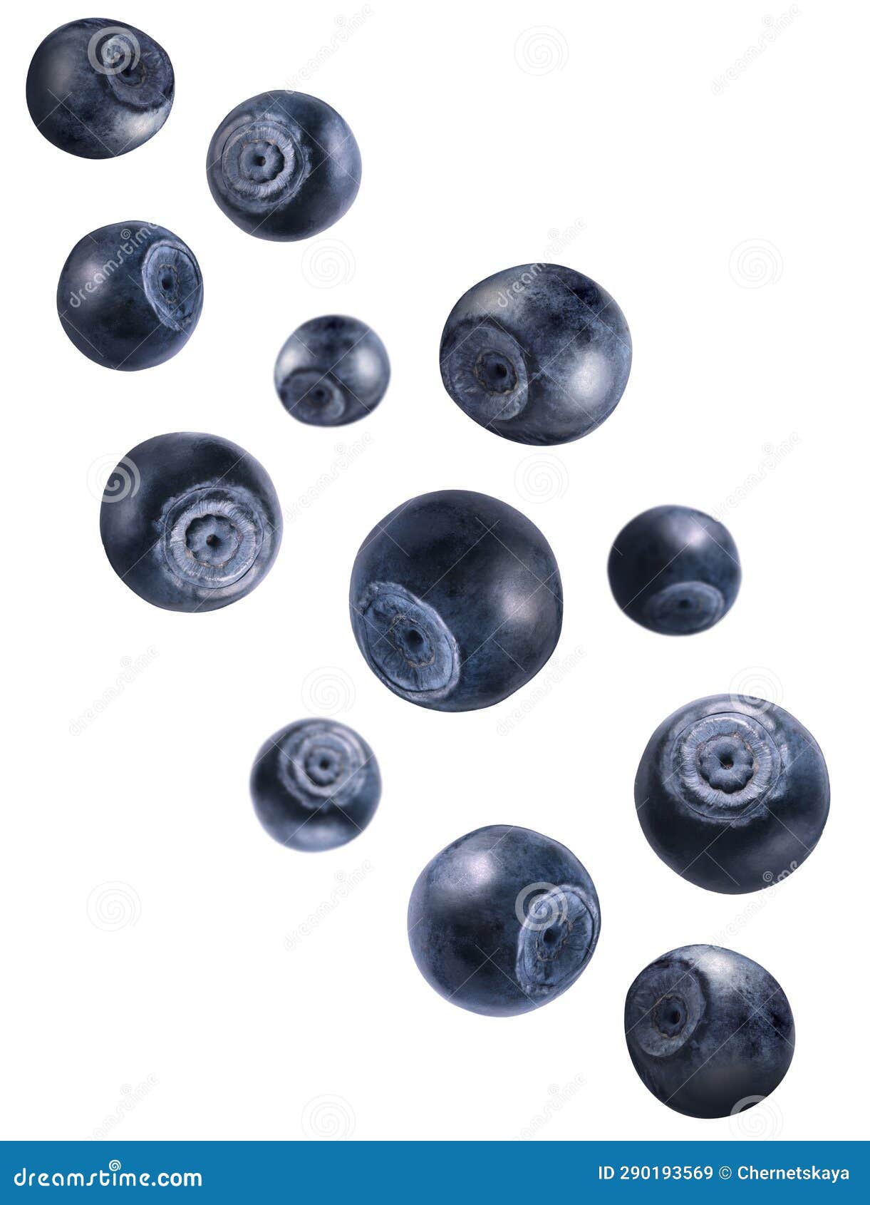 Many Fresh Ripe Blueberries Flying on White Background Stock Image ...