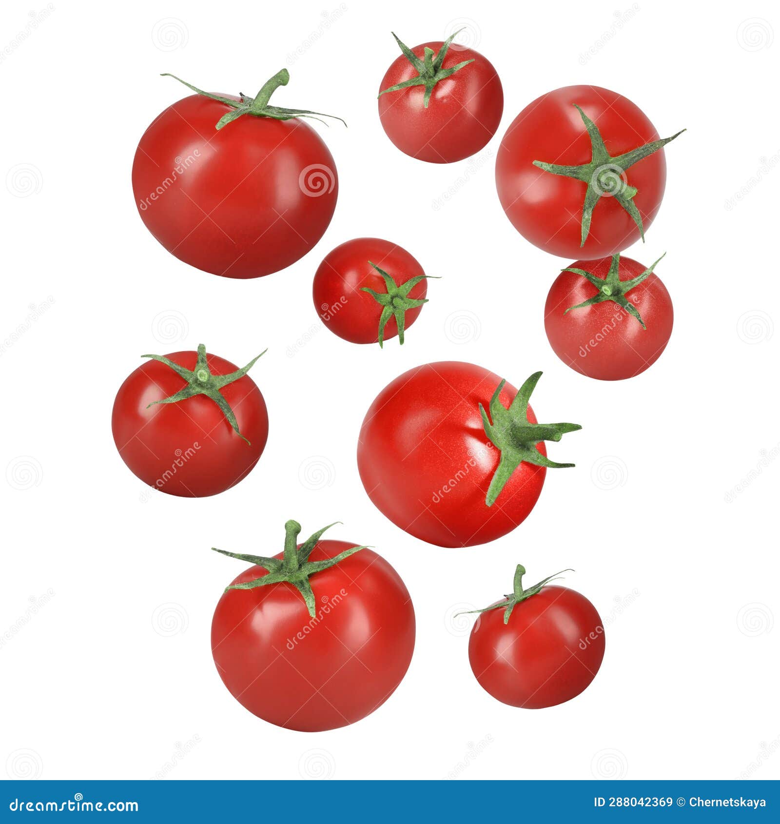 Many Fresh Ripe Tomatoes Falling on White Background Stock Image ...