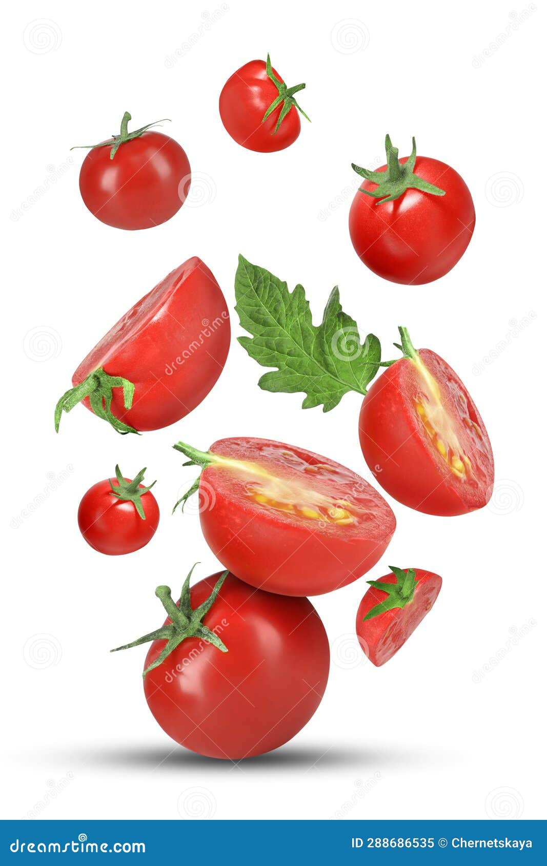 Many Fresh Ripe Tomatoes Falling on White Background Stock Image ...