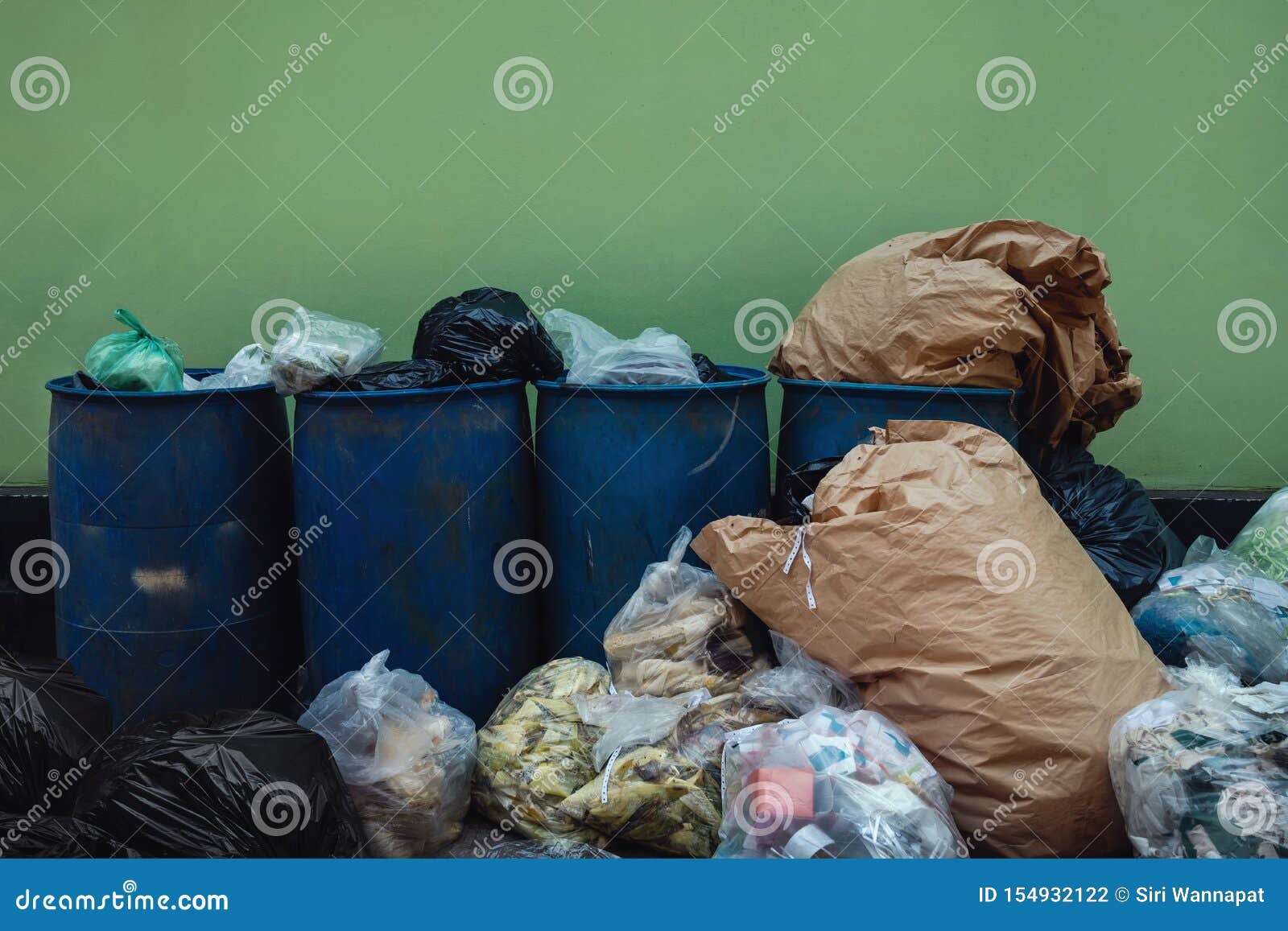 Many Garbages and Full Trash Againt the Wall. Pollution Problem from ...