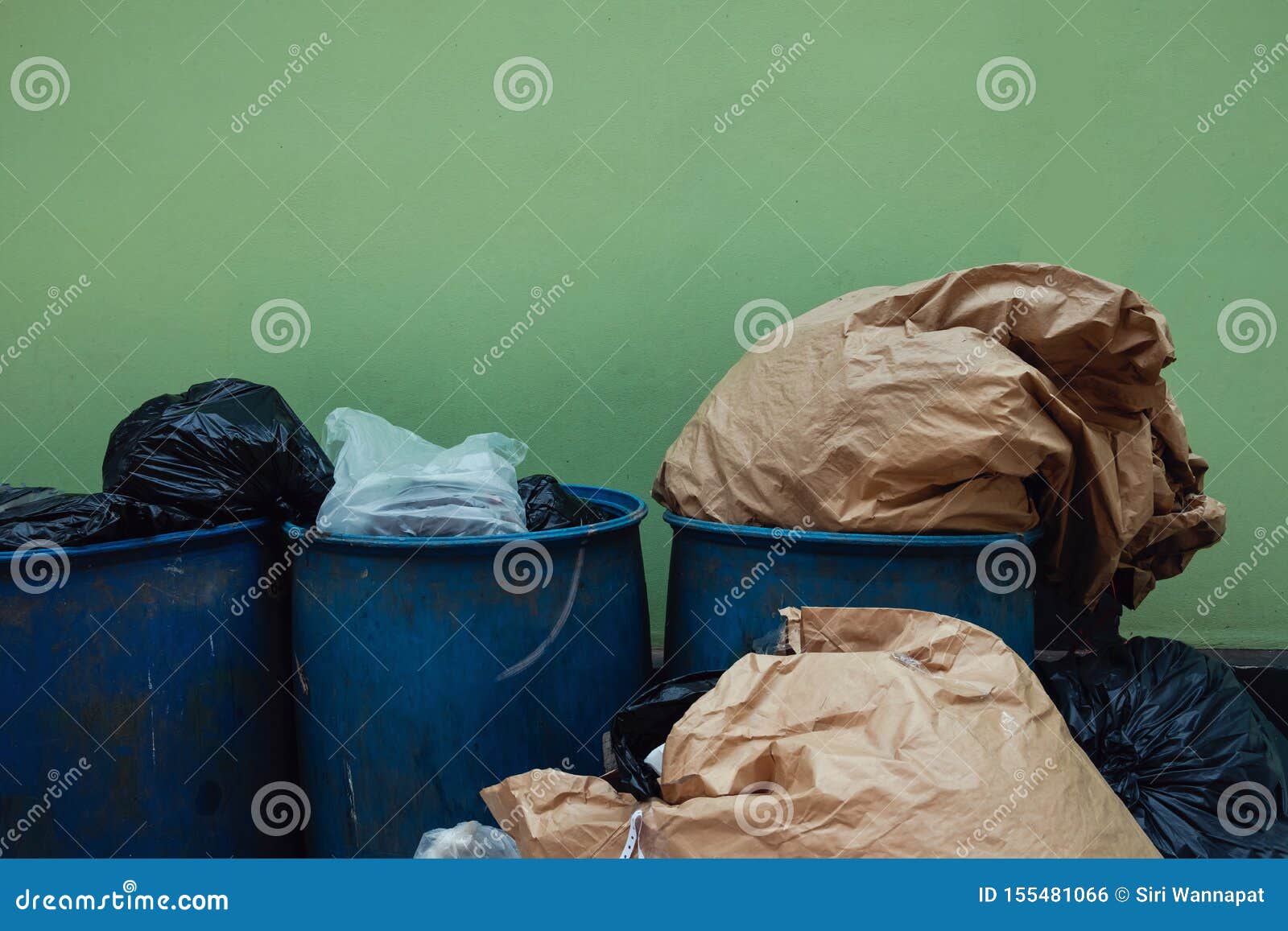 Many Garbages and Full Trash Againt the Wall. Pollution Problem from ...