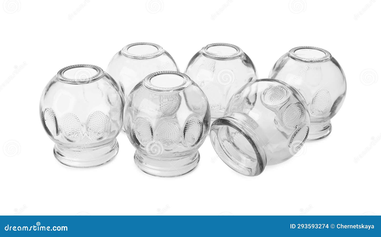 Many Glass Cups Isolated on White. Cupping Therapy Stock Photo - Image ...