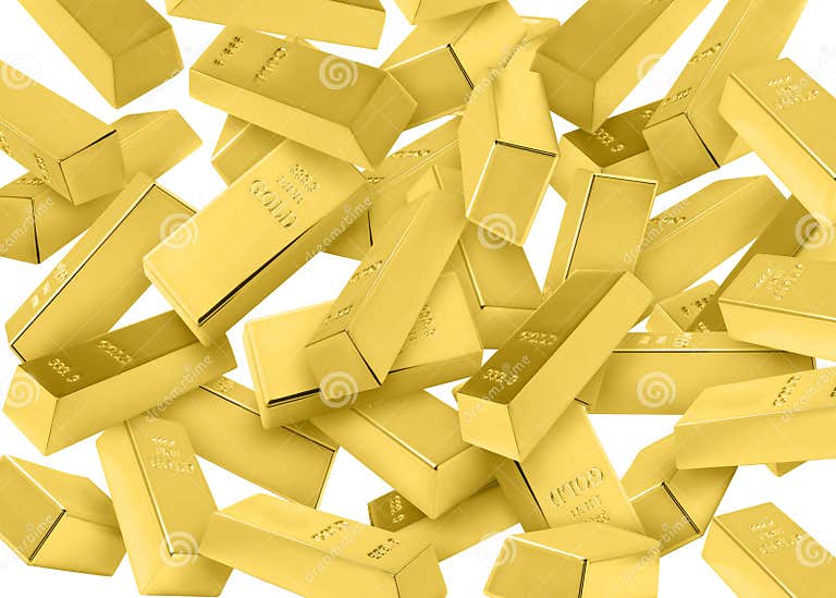 Many Gold Bars Falling on White Background Stock Photo - Image of group ...