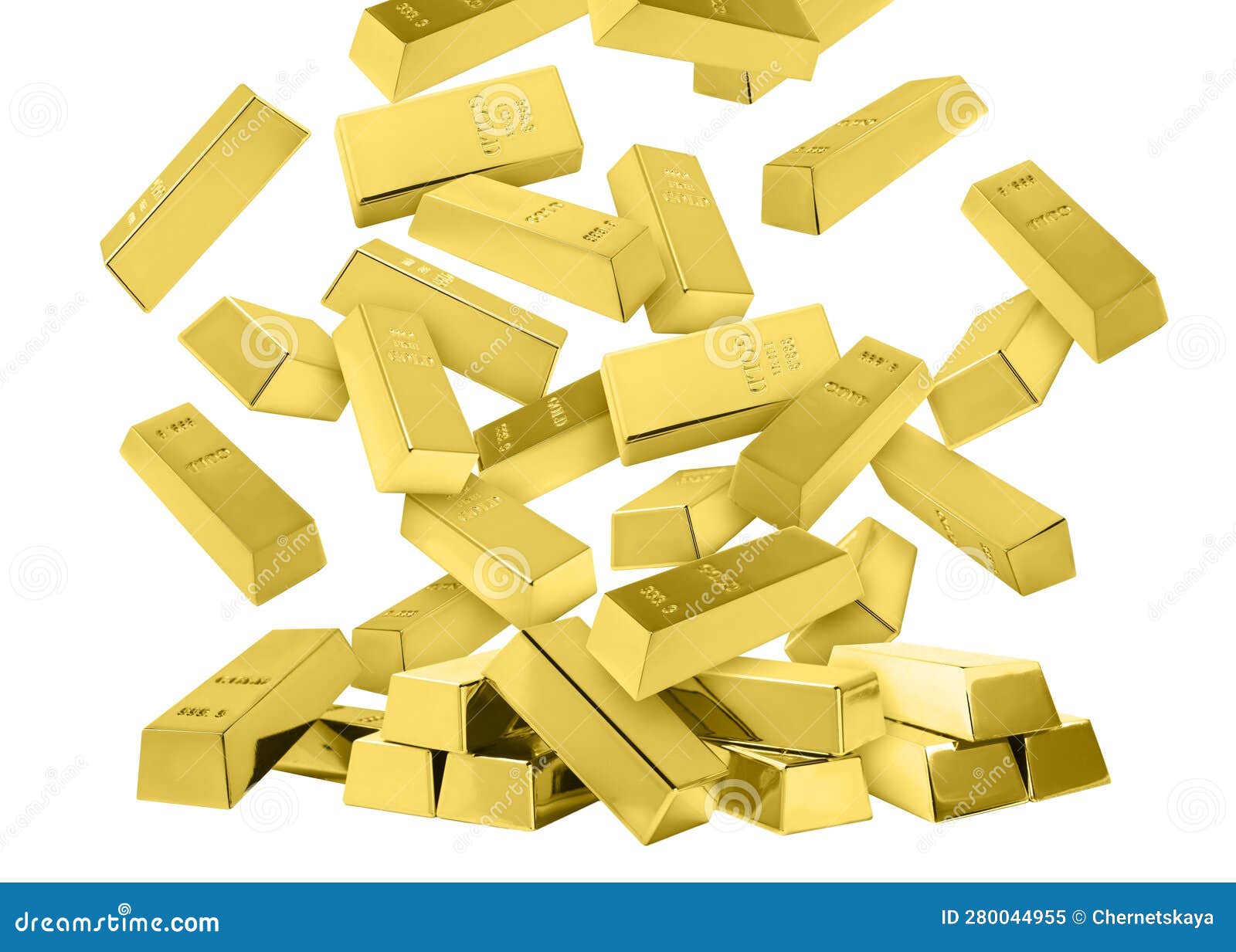 Many Gold Bars Falling on White Background Stock Image - Image of ...
