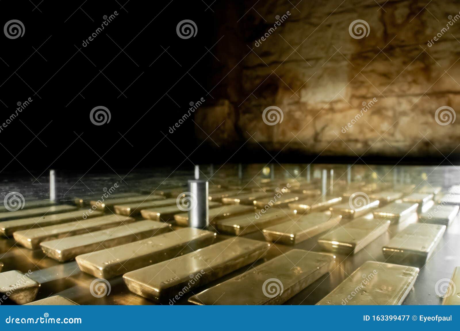 Many Gold Bars Kept in the Dark of a Safe Strong Room Stock Image ...