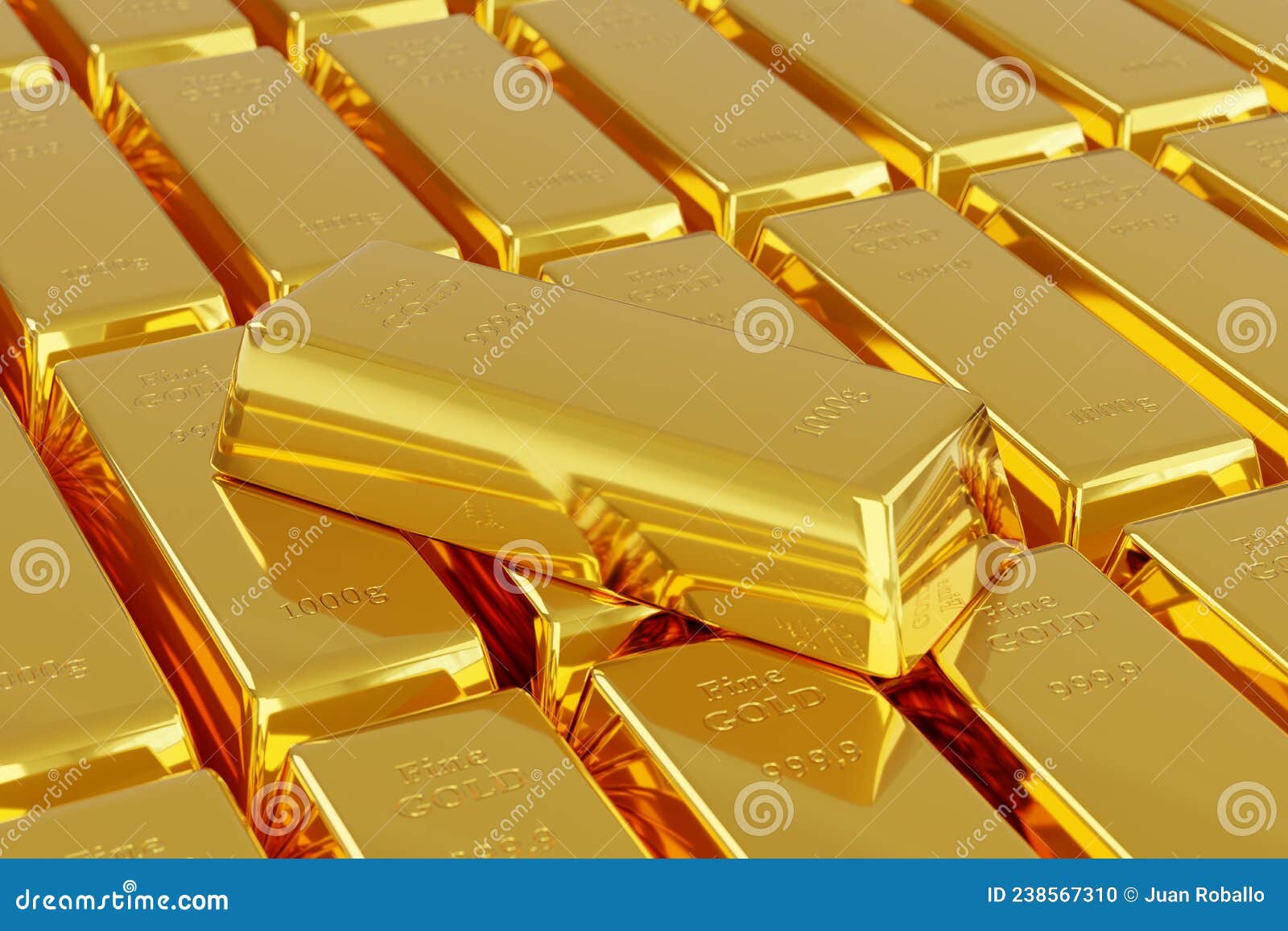 Many Gold Bars in a Row. 3d Illustration Stock Illustration ...