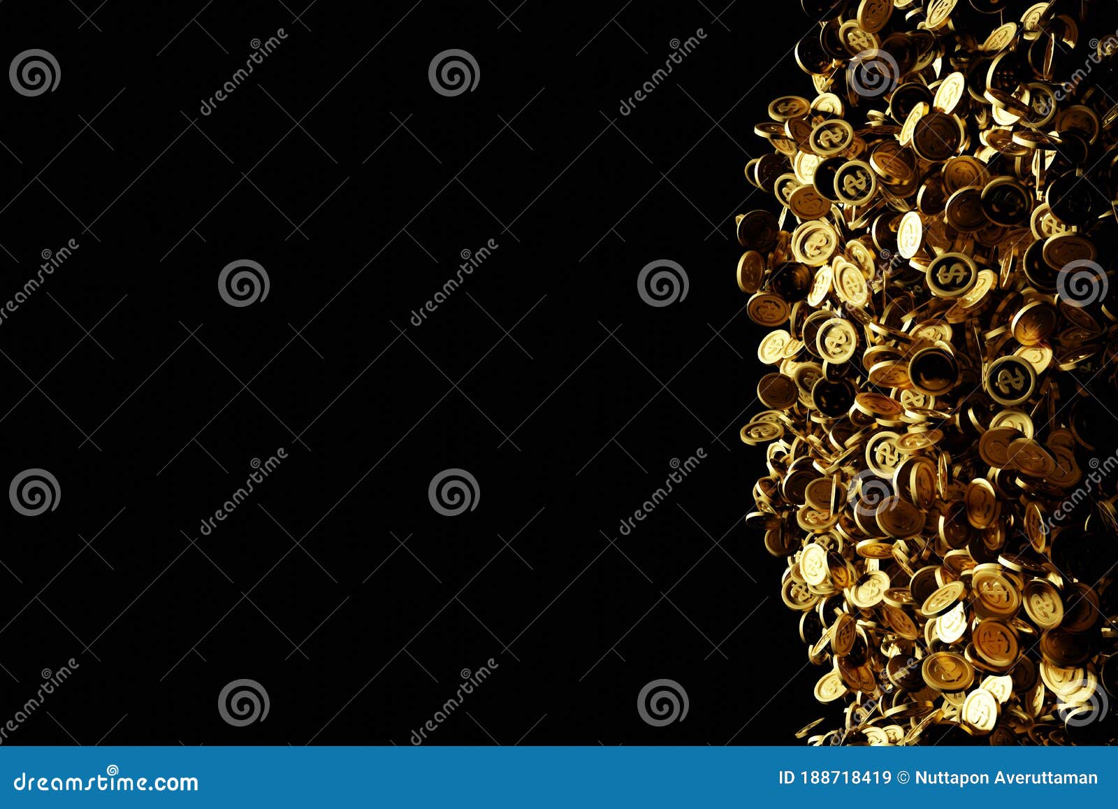 Many Gold Coin Fall Down from the Right Side. Treasure Concept 3d ...