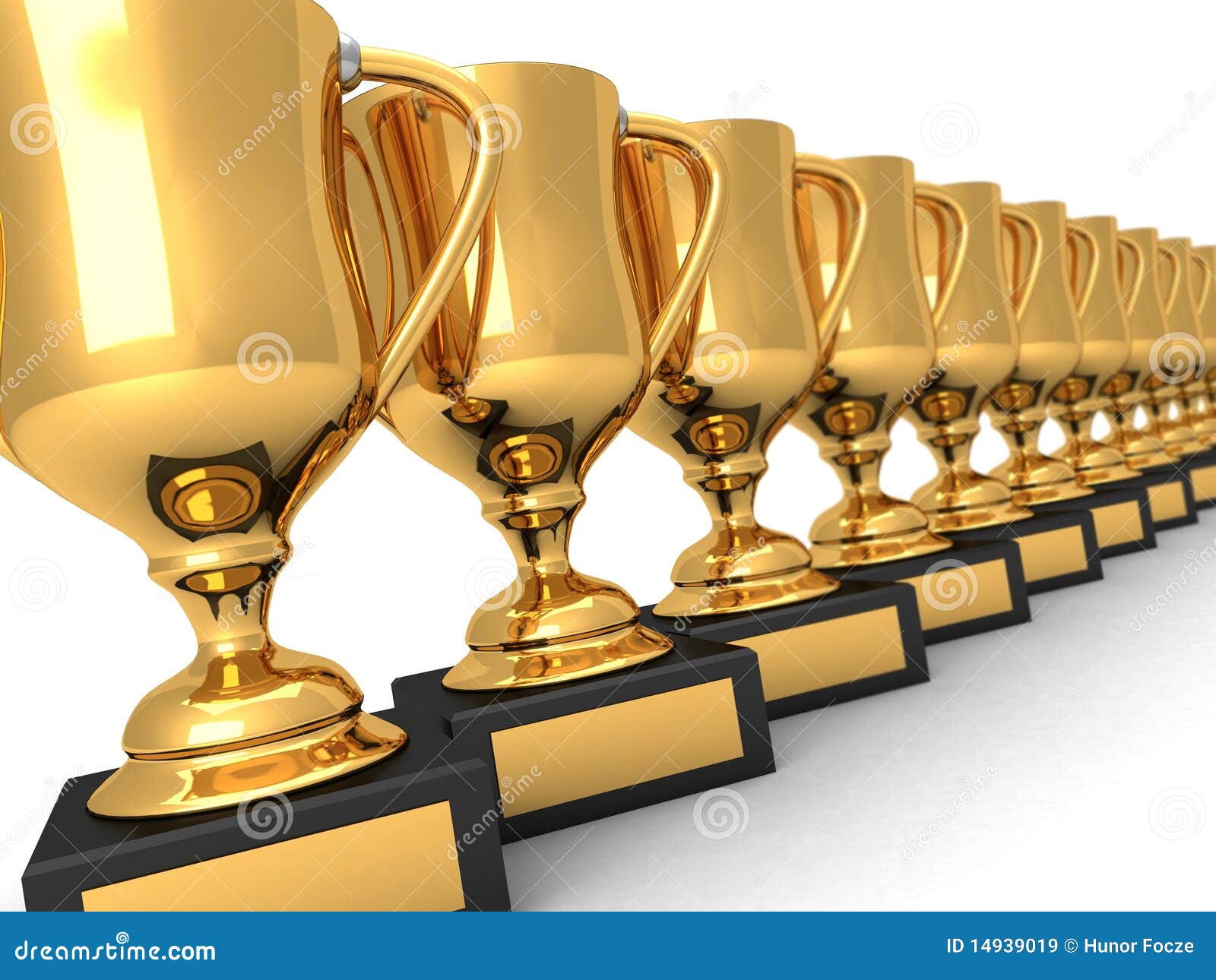Many Gold Trophies in a Row Stock Illustration - Illustration of ...