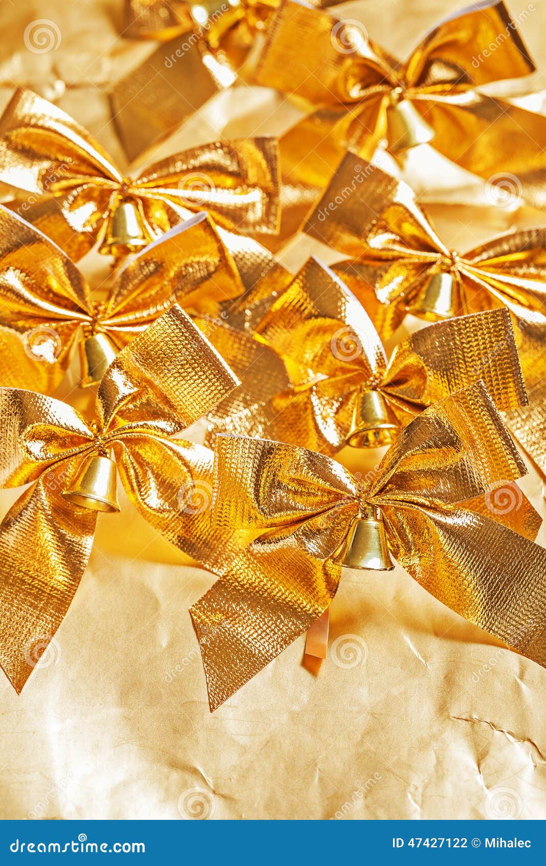 Many Golden Bows on Paper Background Stock Photo - Image of illuminated ...