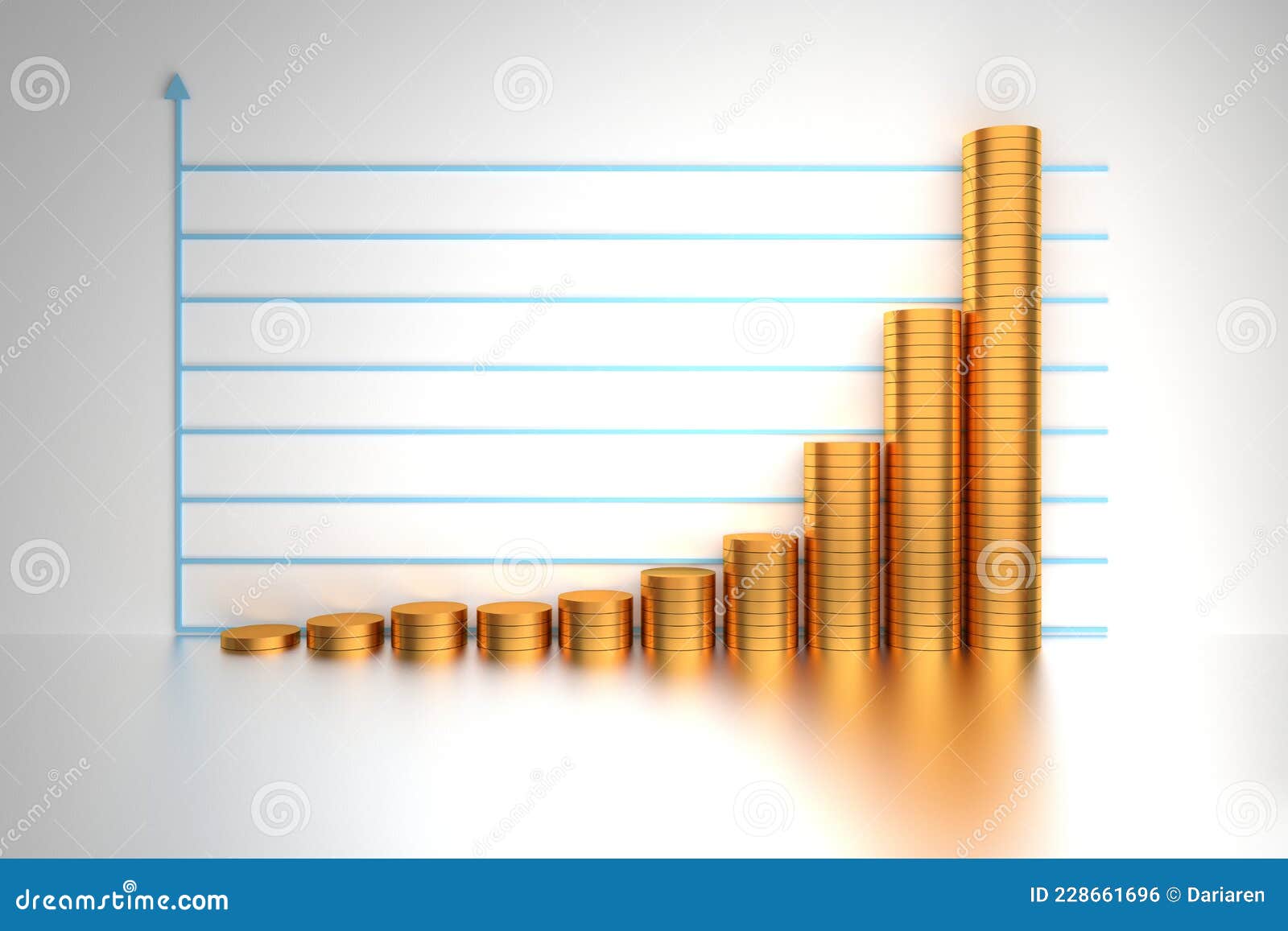 Many Golden Coins Arranged in Exponential Growth Chart Stock ...