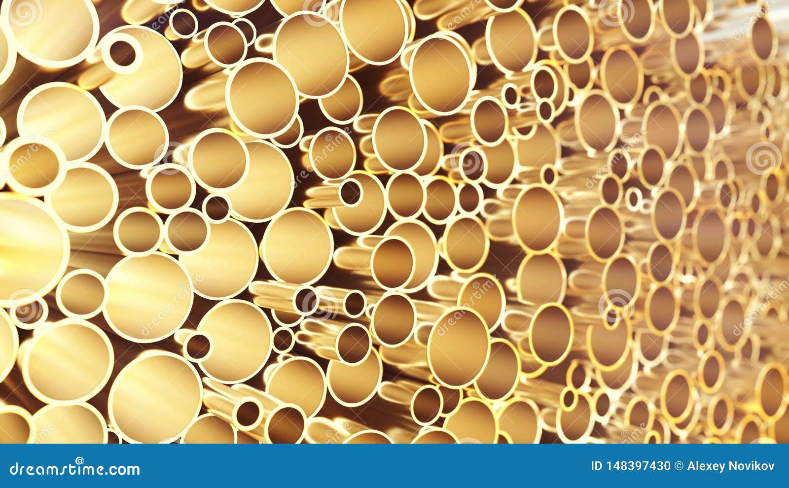 Many Golden Pipes, 3D Rendering Stock Photo - Image of pipes, circle ...