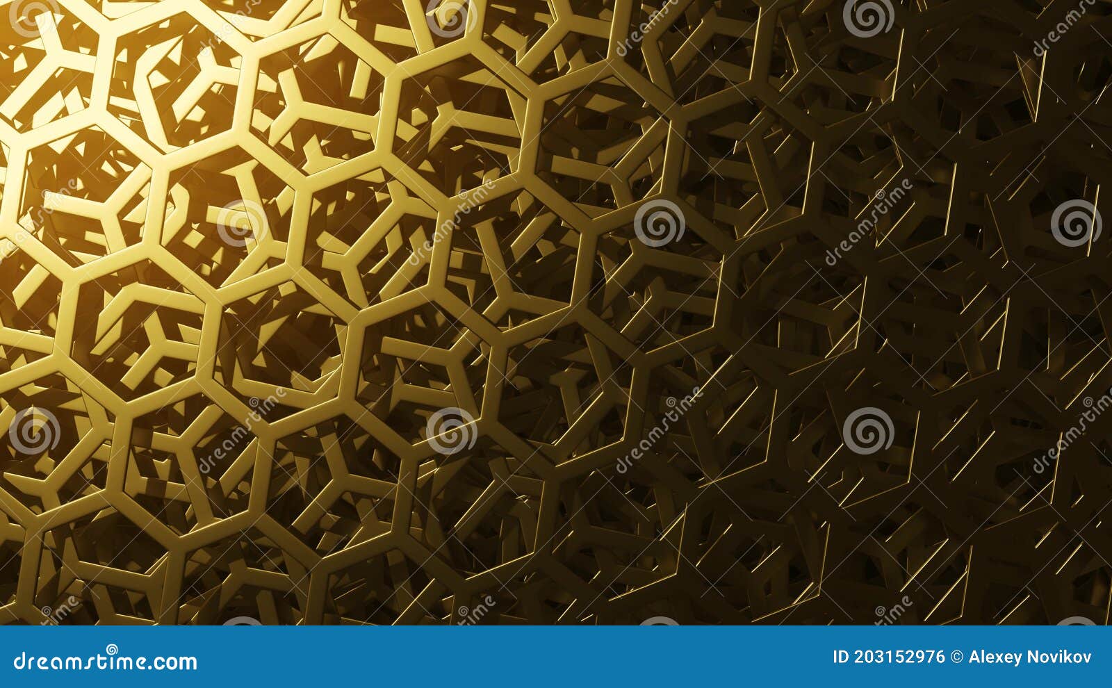 Many Golden Plates with Hexagonal Holes, 3D Rendering Stock ...