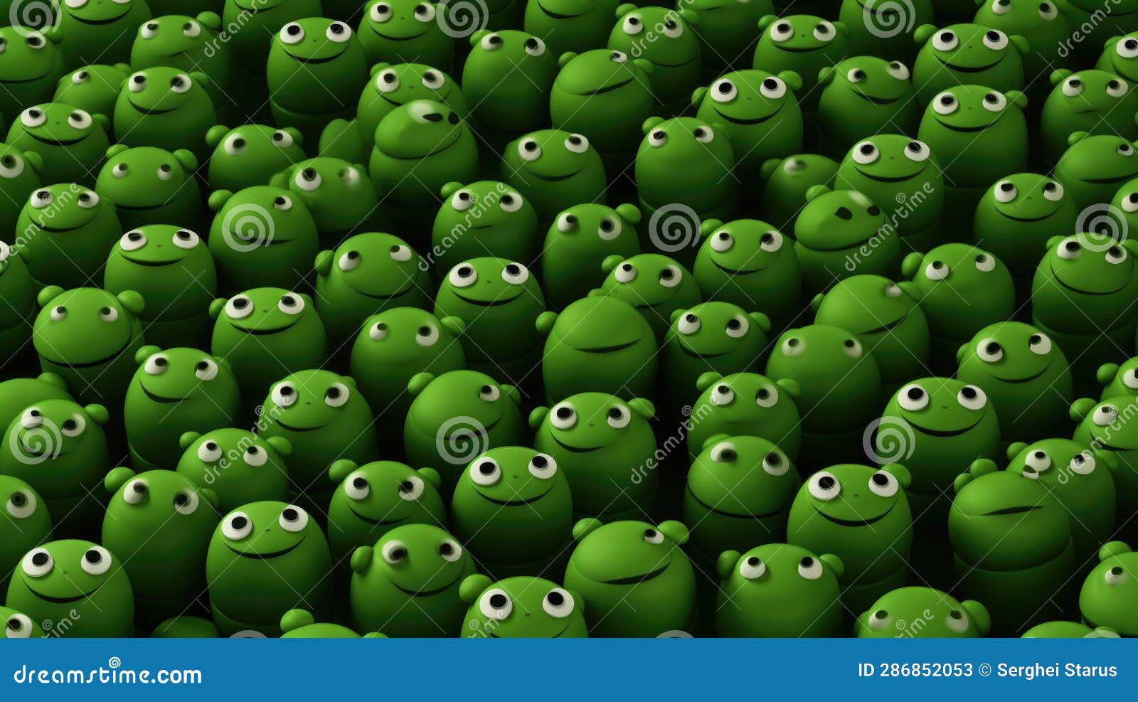 Many Green Cartoon Characters are Standing in a Crowd. Generative AI ...