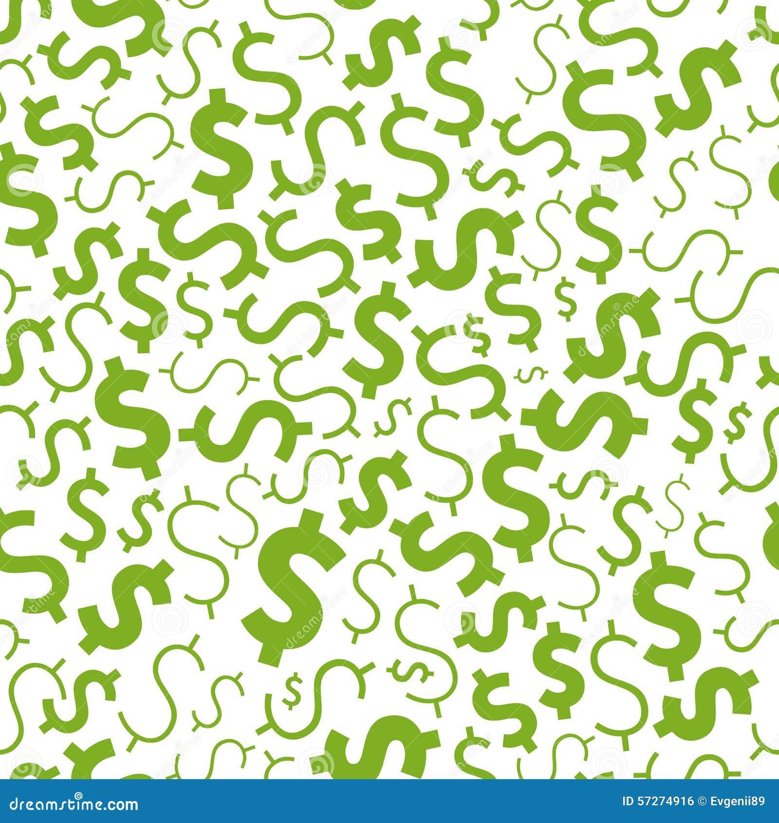 Many Green Money Signs on White, Seamless Pattern Stock Vector ...