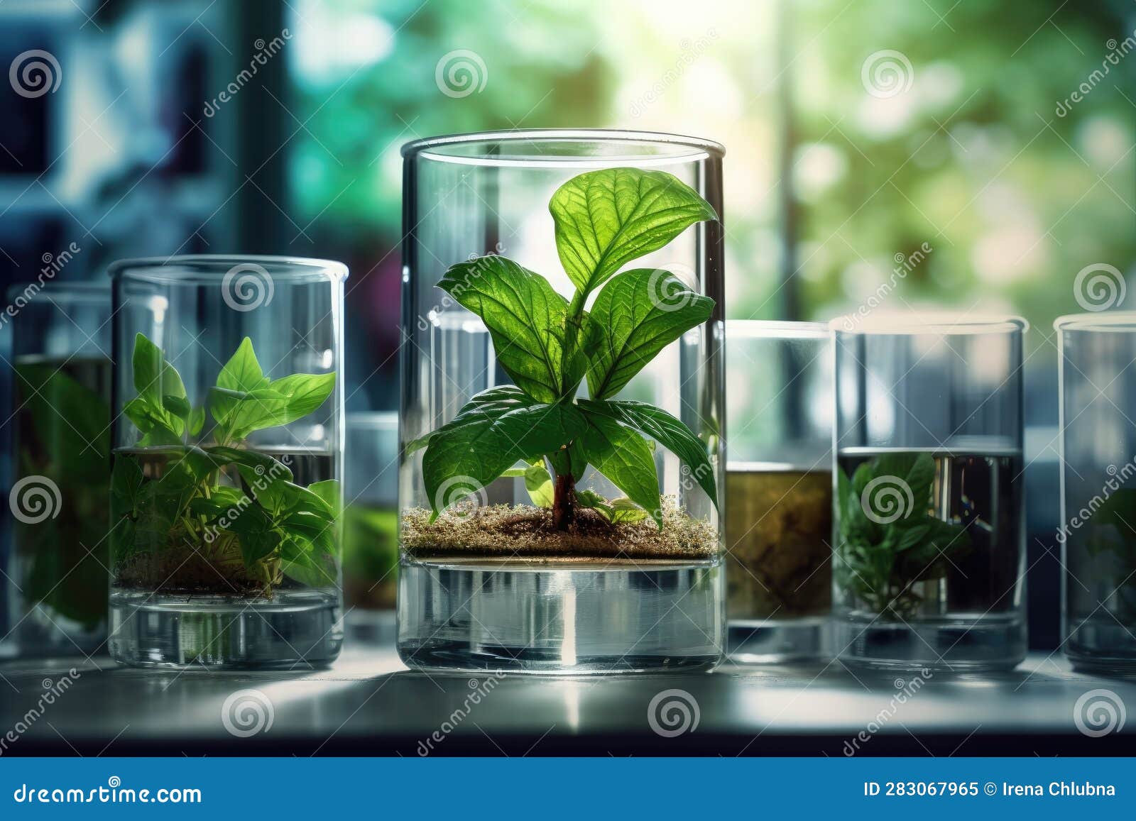 Many Green Plants in Test Tubes. Generative AI Stock Illustration ...
