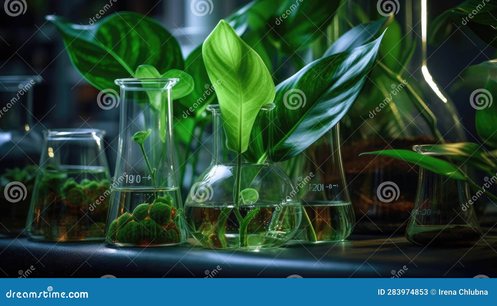 Many Green Plants in Test Tubes. Generative AI Stock Illustration ...