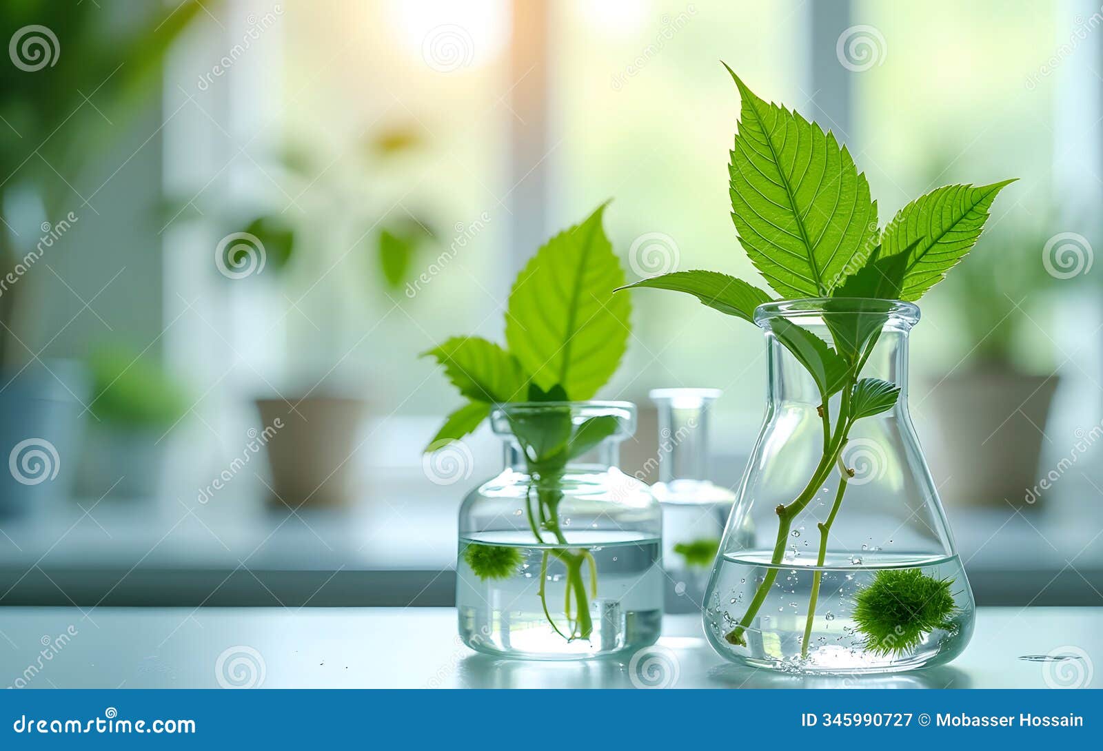Many Green Plants in Test Tubes Inside Water Stock Illustration ...