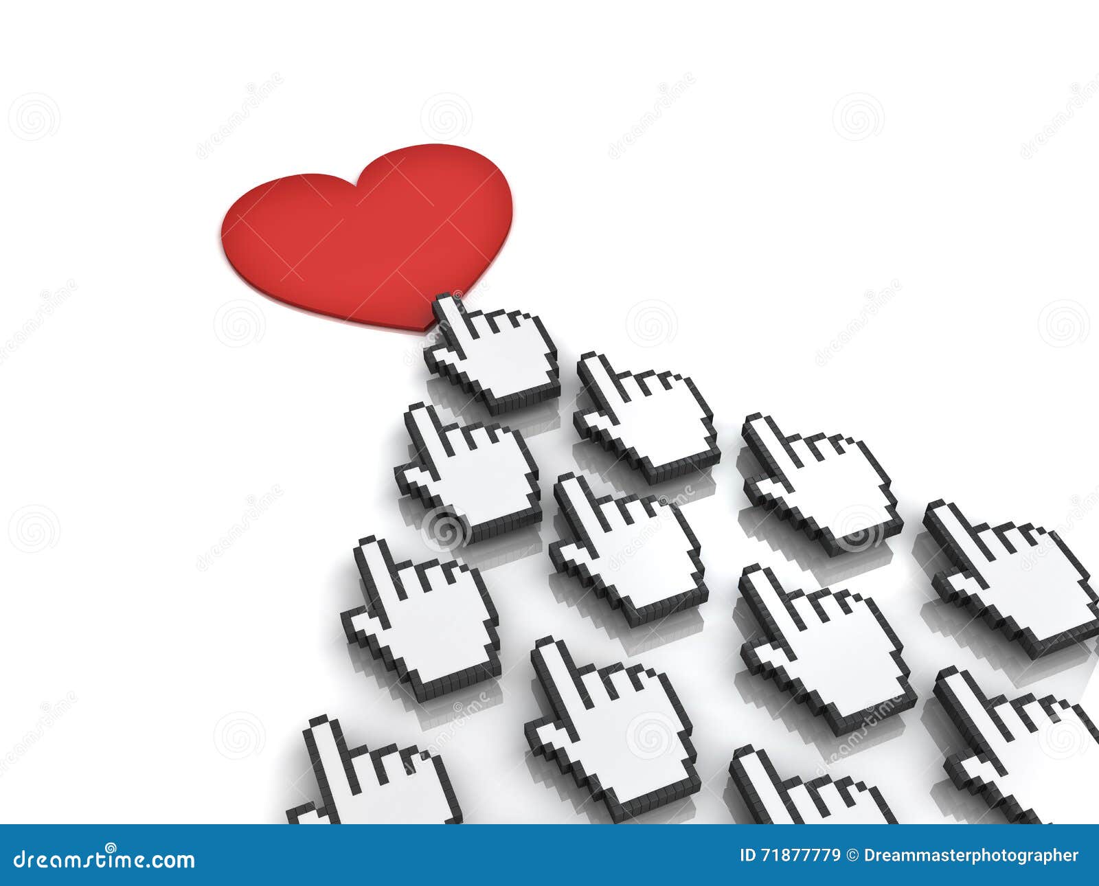 Many Hand Cursors Mouse Clicking Red Heart Button or Link Concept Stock ...