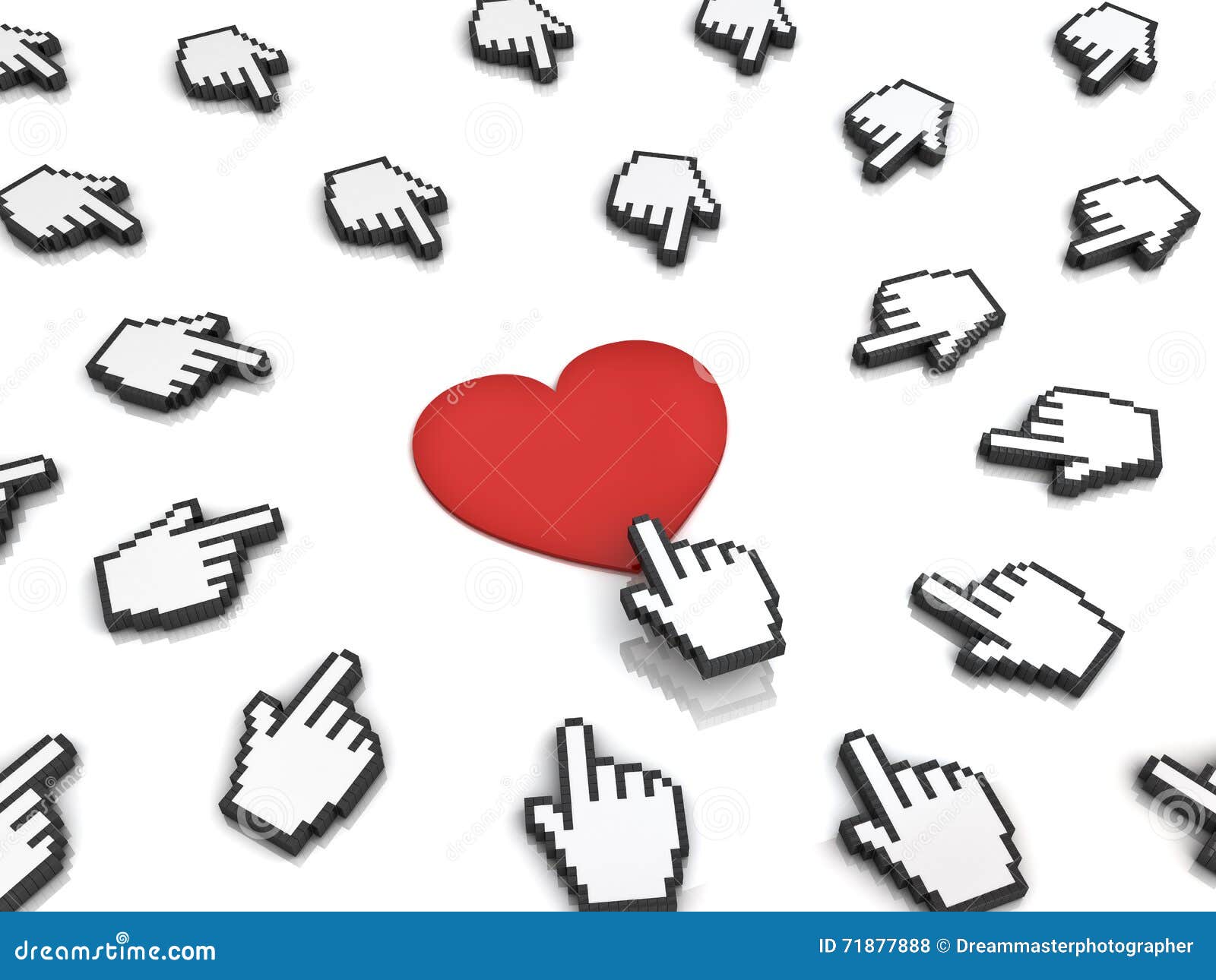 Many Hand Cursors Mouse Clicking Red Heart Button or Link Stock ...