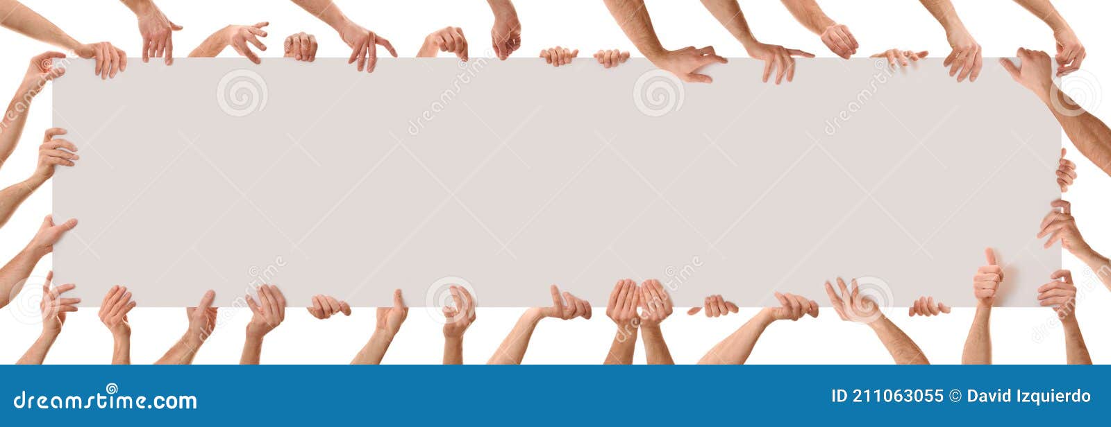 Many Hands in Different Positions Holding a Poster Stock Image - Image ...