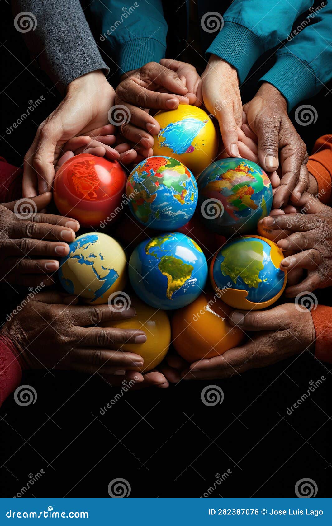 Many Hands of Different Races United Holding Planets Stock Illustration ...