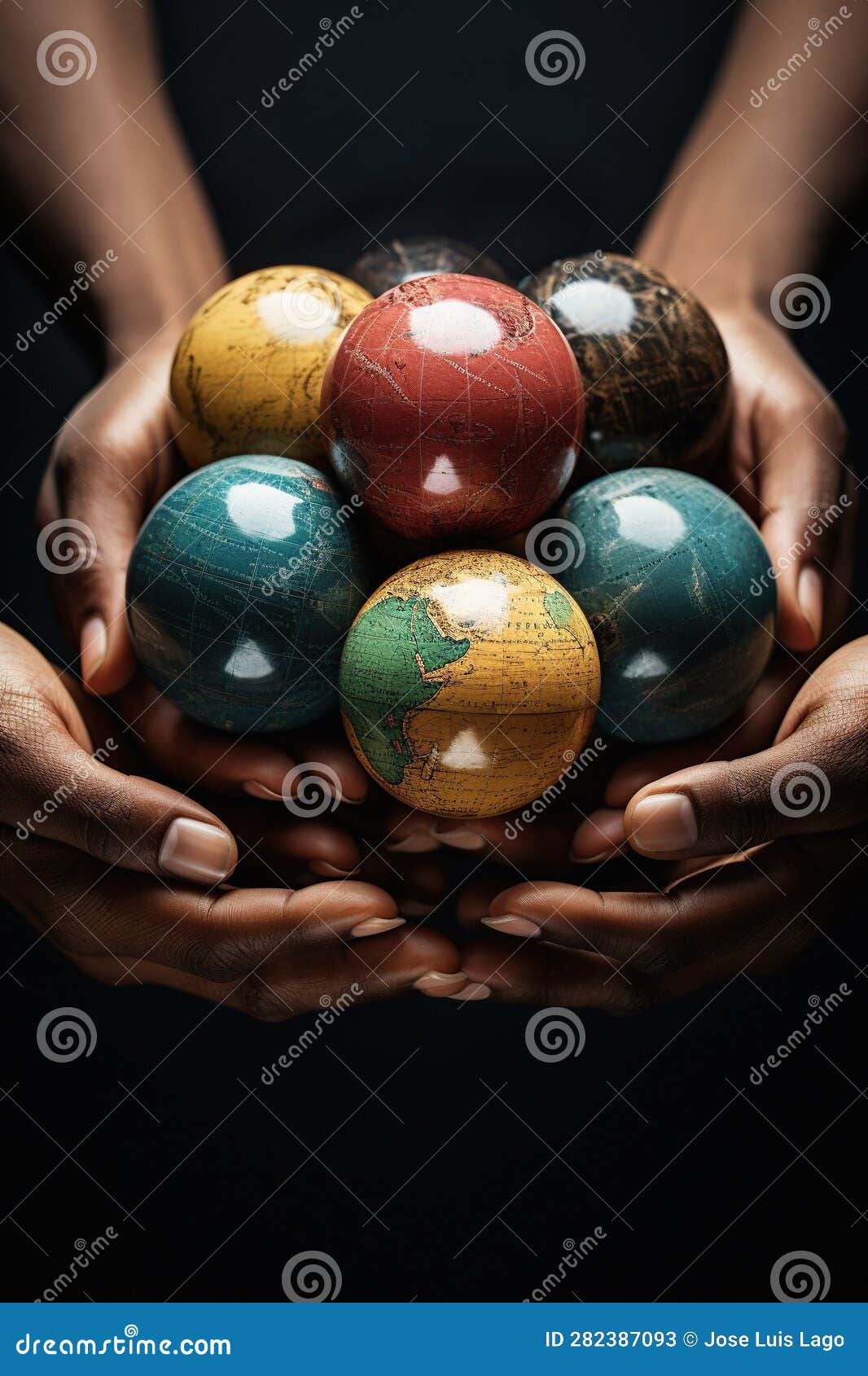 Many Hands of Different Races United Holding Planets Stock Illustration ...