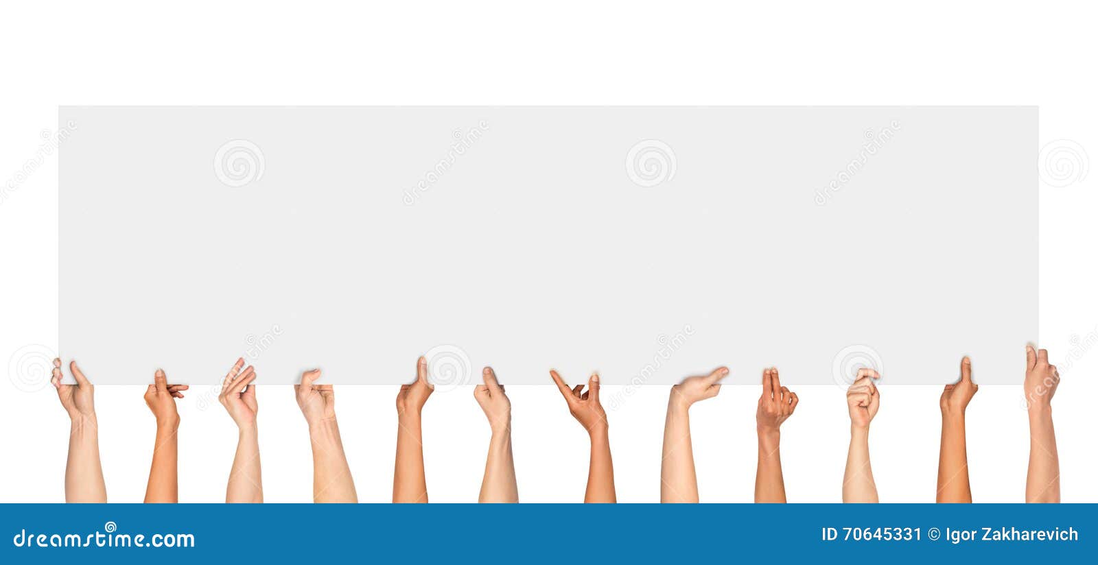 Many Hands Holding a Blank Poster for Advertising Stock Image - Image ...
