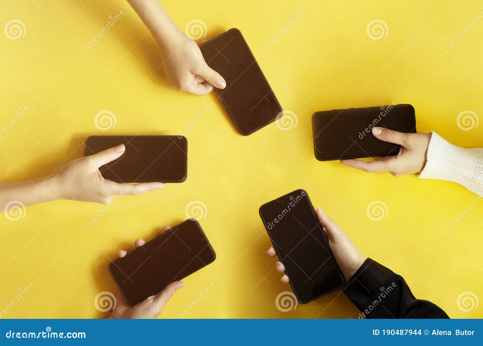 Many Hands Holding Mobile Phones Close Up Stock Photo - Image of ...