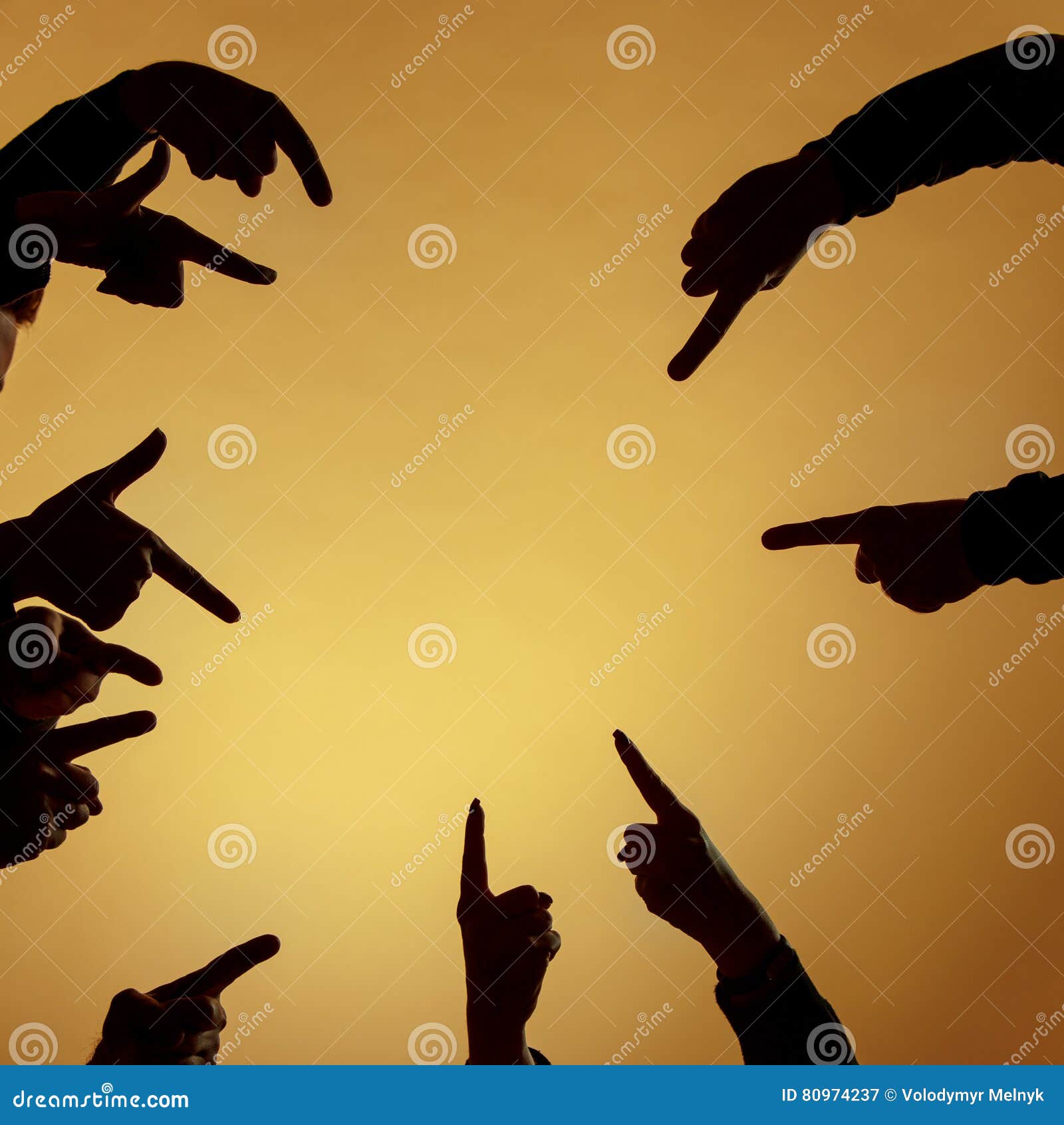 Many Hands Pointing Ahead or Out on Orange Background Stock Image ...