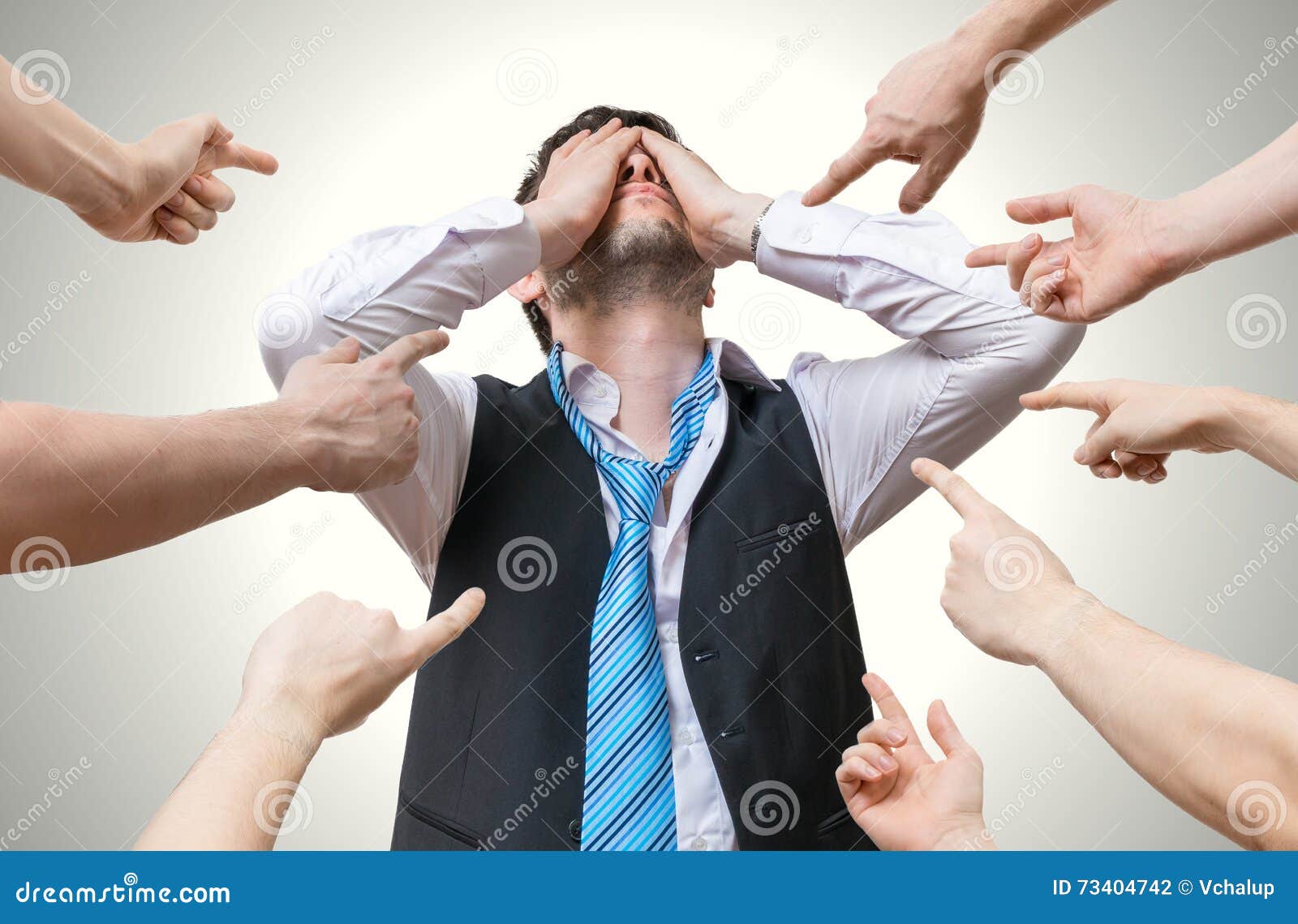 Many Hands Pointing at Disappointed Man and Blame Him Stock Photo ...