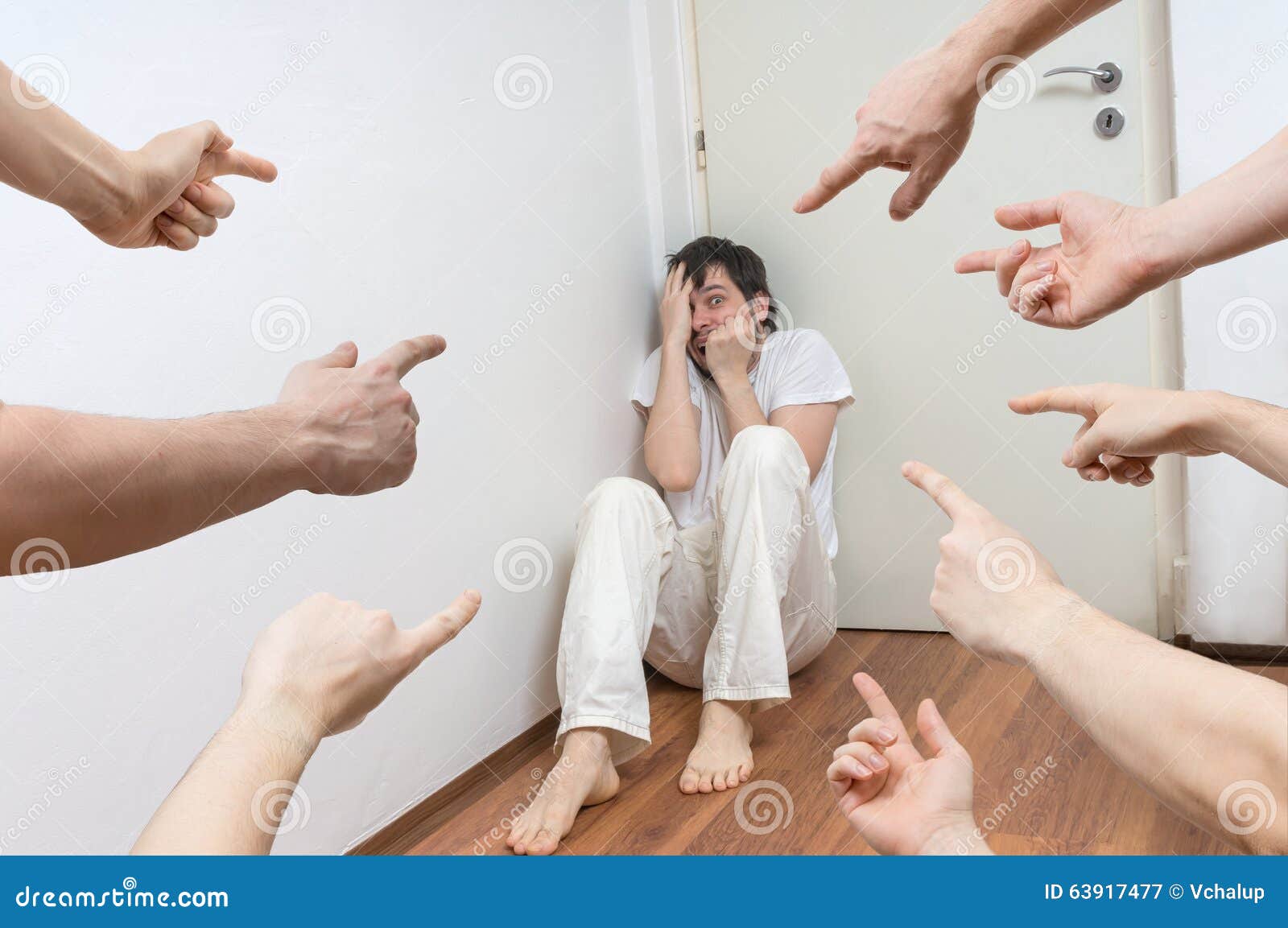 Many Hands Pointing on Paranoid Man and Blame Him Stock Image - Image ...