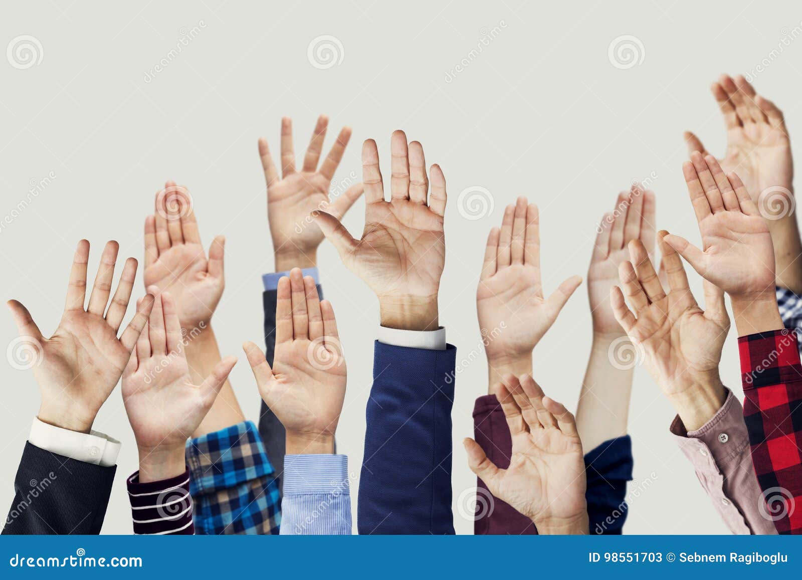 Many hands raised together stock image. Image of reach - 98551703