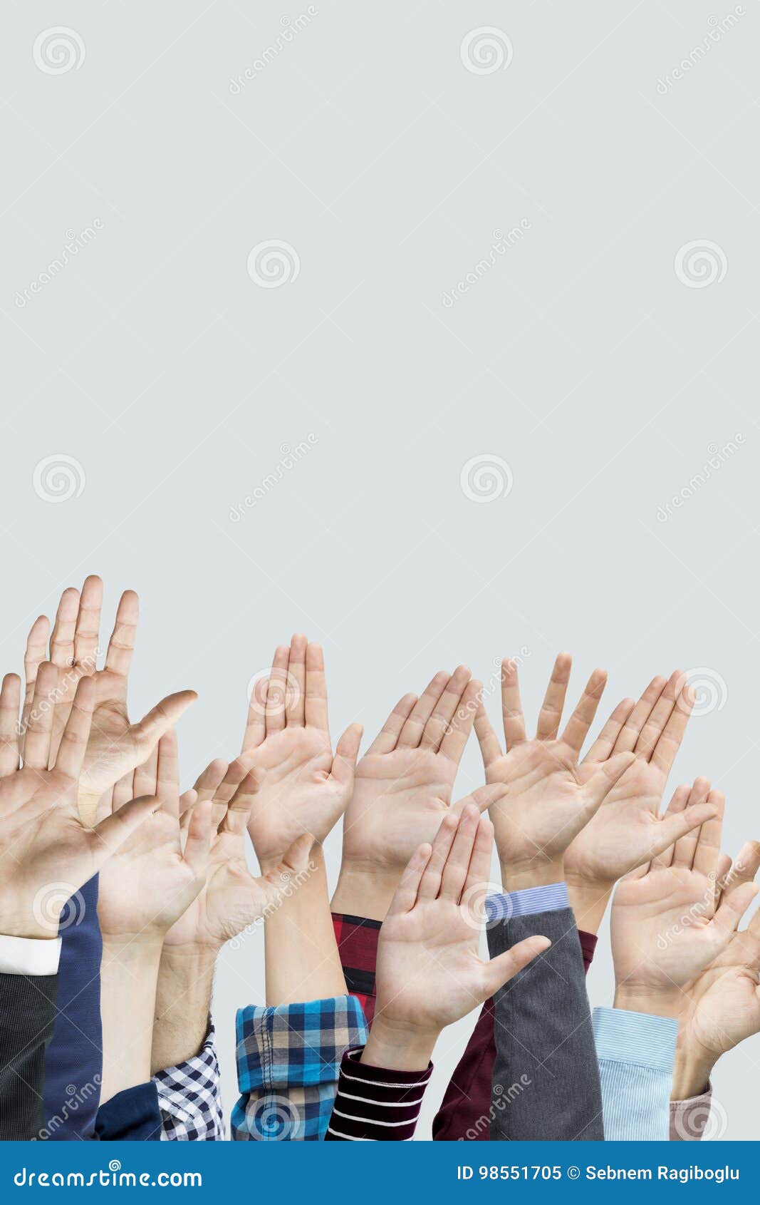 Many hands raised together stock image. Image of people - 98551705