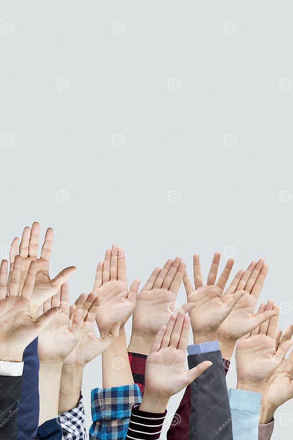Many hands raised together stock image. Image of people - 98551705