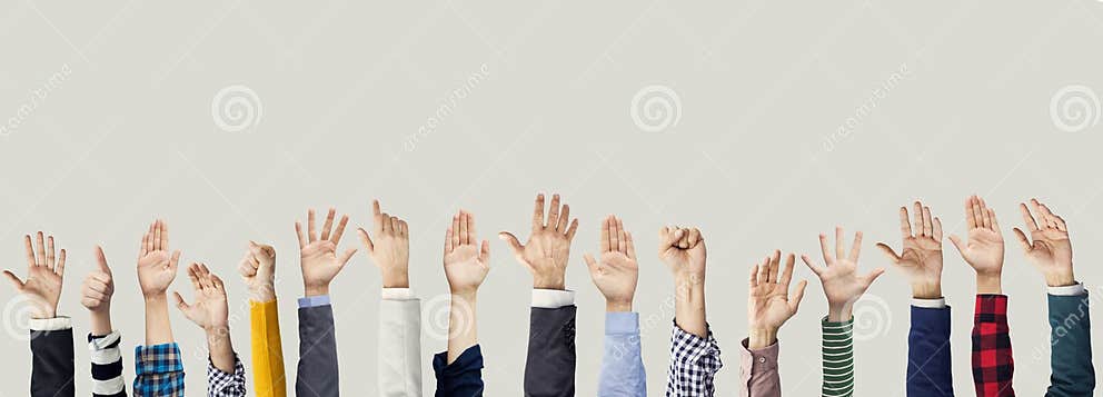 Many hands raised together stock photo. Image of student - 98551946