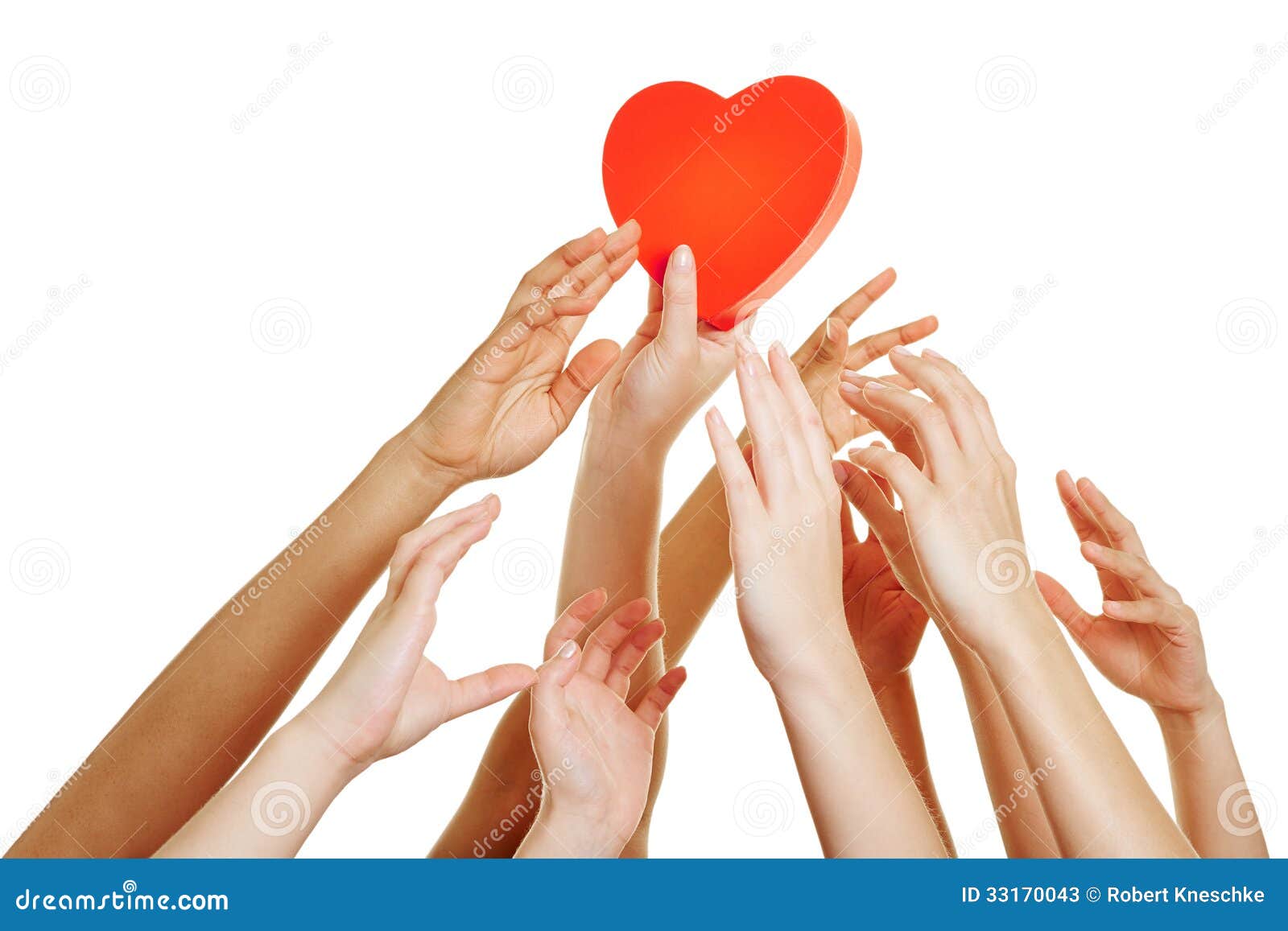 Many Hands Reaching for Red Heart Stock Image - Image of hand, sign ...