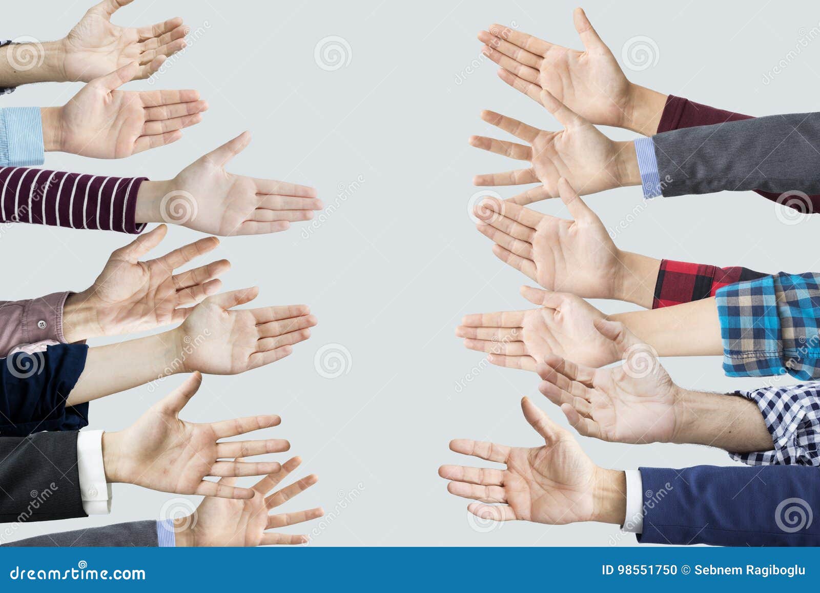 Many Hands Reaching Sideways into Stock Photo - Image of connection ...
