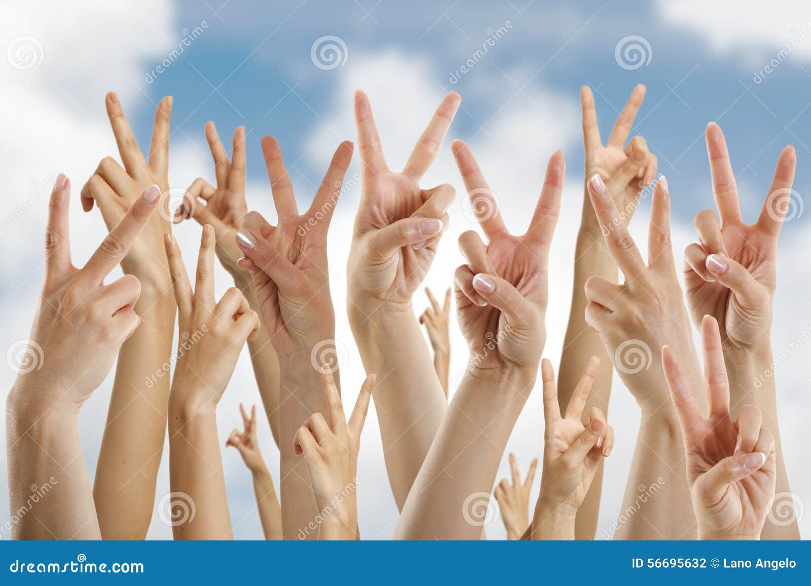 Many Hands Showing Victory Sign Stock Photo - Image of concept ...