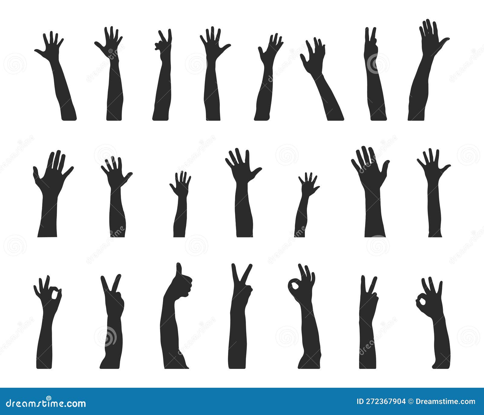 Many Hands Silhouettes, Raised Hands Vector Silhouette Stock Vector ...