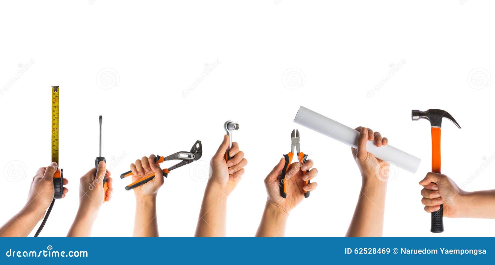 Many hands with tools stock image. Image of hold, tape - 62528469