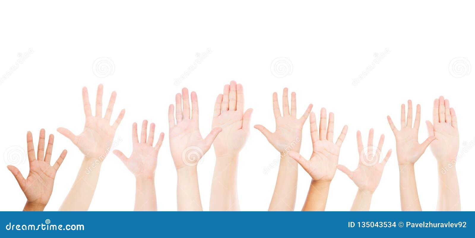 Many Hands Up on White Background Stock Photo - Image of lifted, ethnic ...