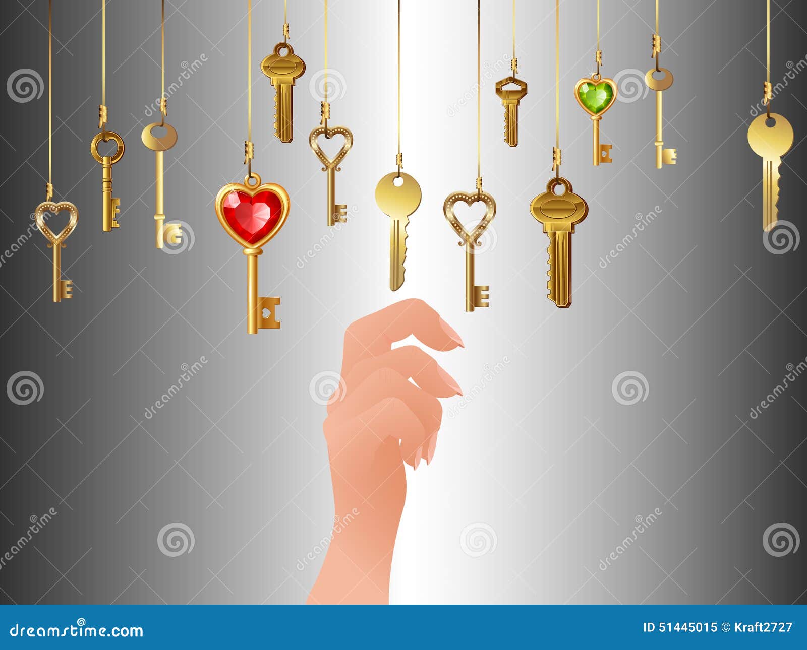Many hanging keys and hand stock illustration. Illustration of ideas ...