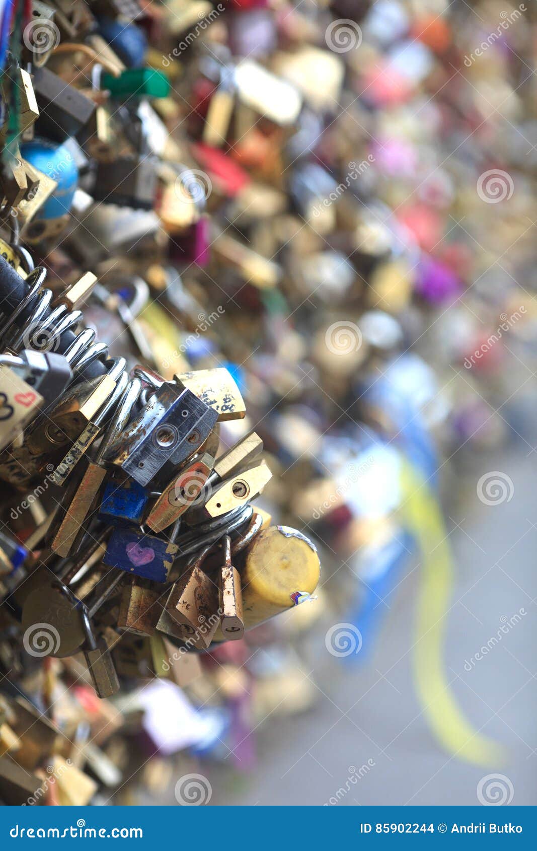 Many Hanging Locks of Different Shapes Stock Photo - Image of link ...