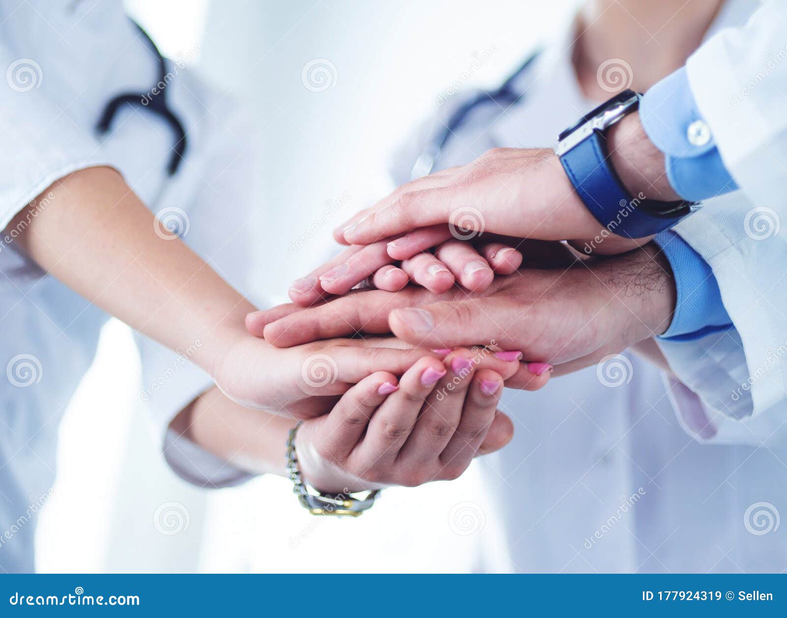 Many Happy Doctors Stack Hands Together As Team for Motivation Stock ...